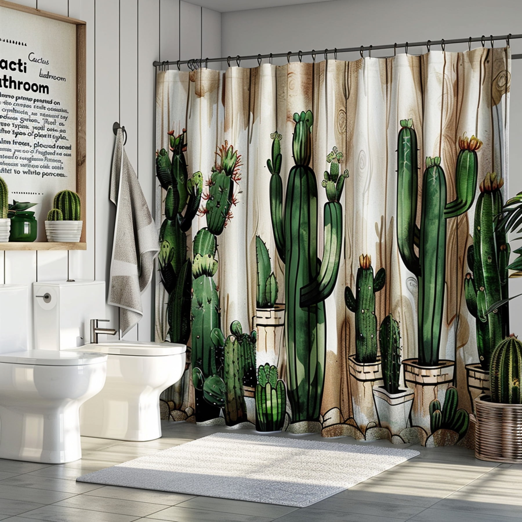 Desert Oasis Cactus Shower Curtain Rustic Bathroom Decor With Green