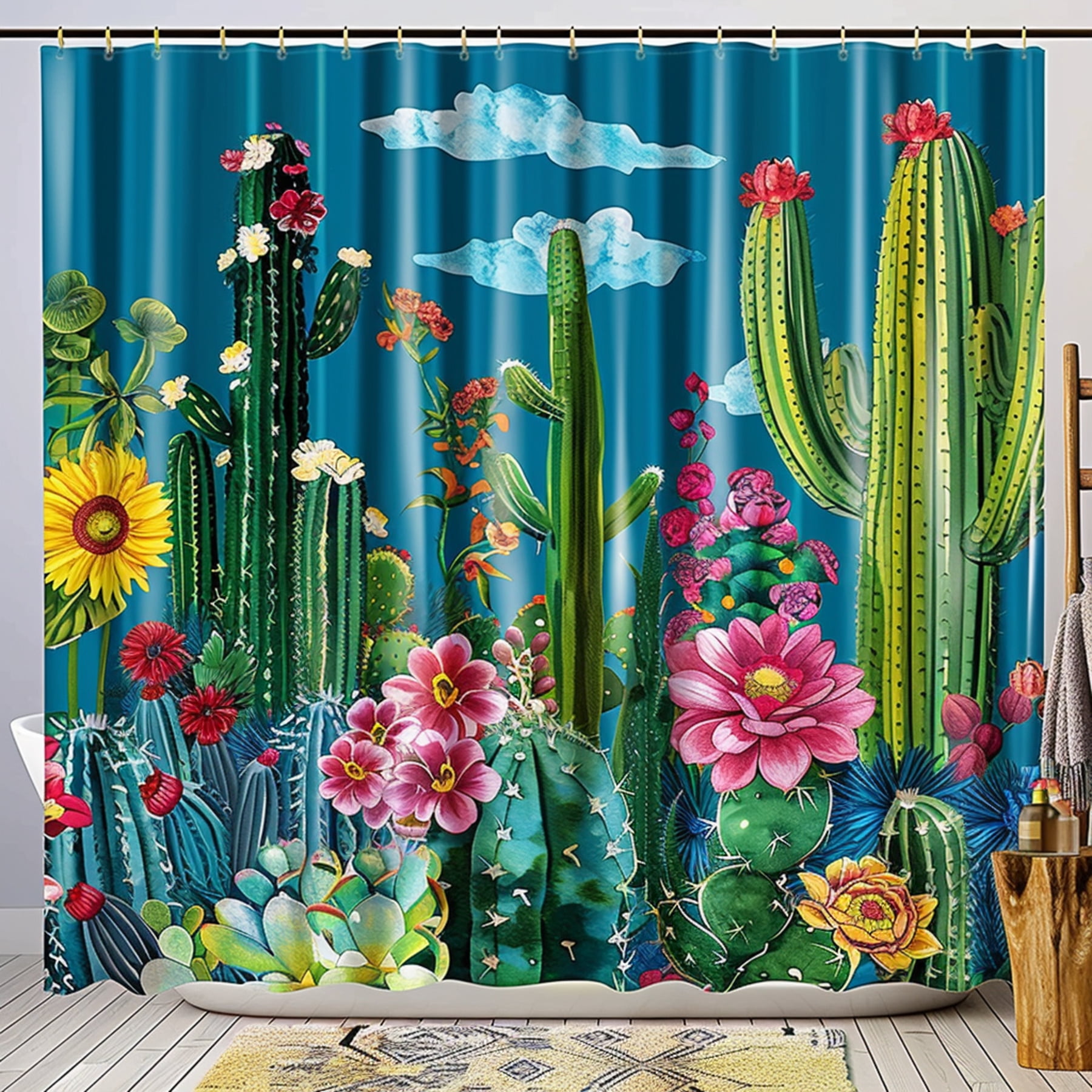 Desert Oasis Shower Curtain Vibrant Cactus Garden Design Colorful ...