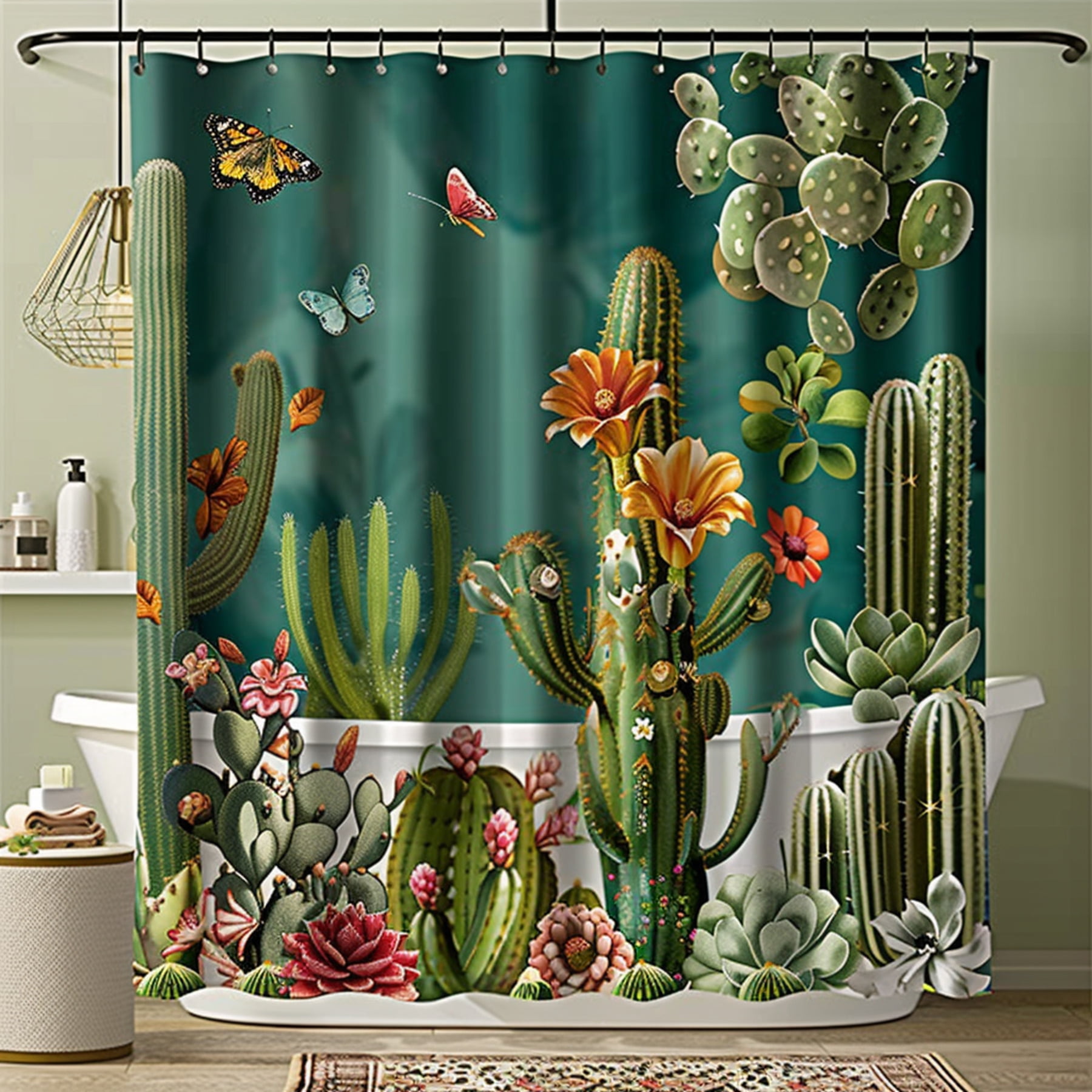 Desert Oasis Shower Curtain Vibrant Floral And Butterfly Design Realistic