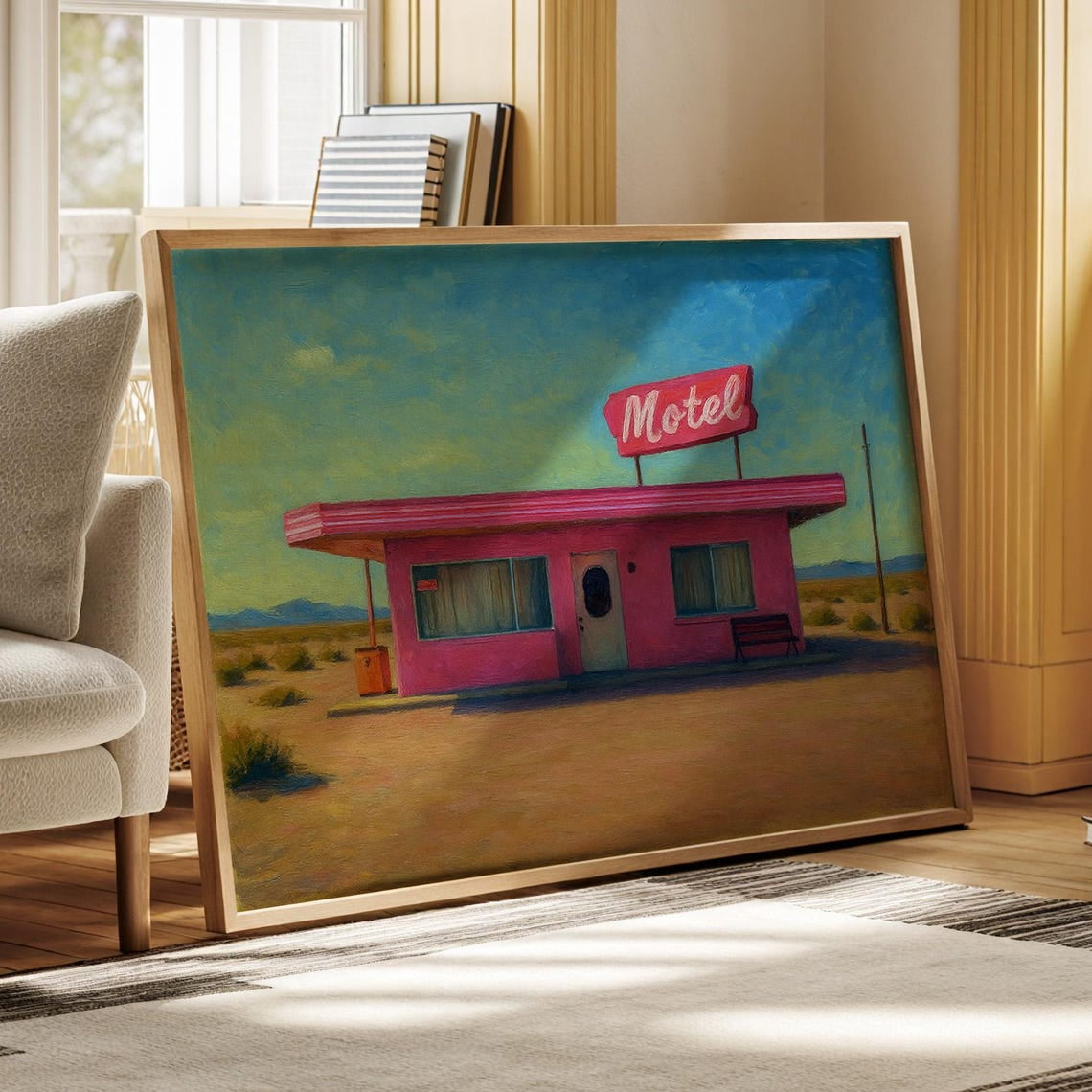 Desert Pink Motel Wall Art – Retro Roadside Architecture Print ...