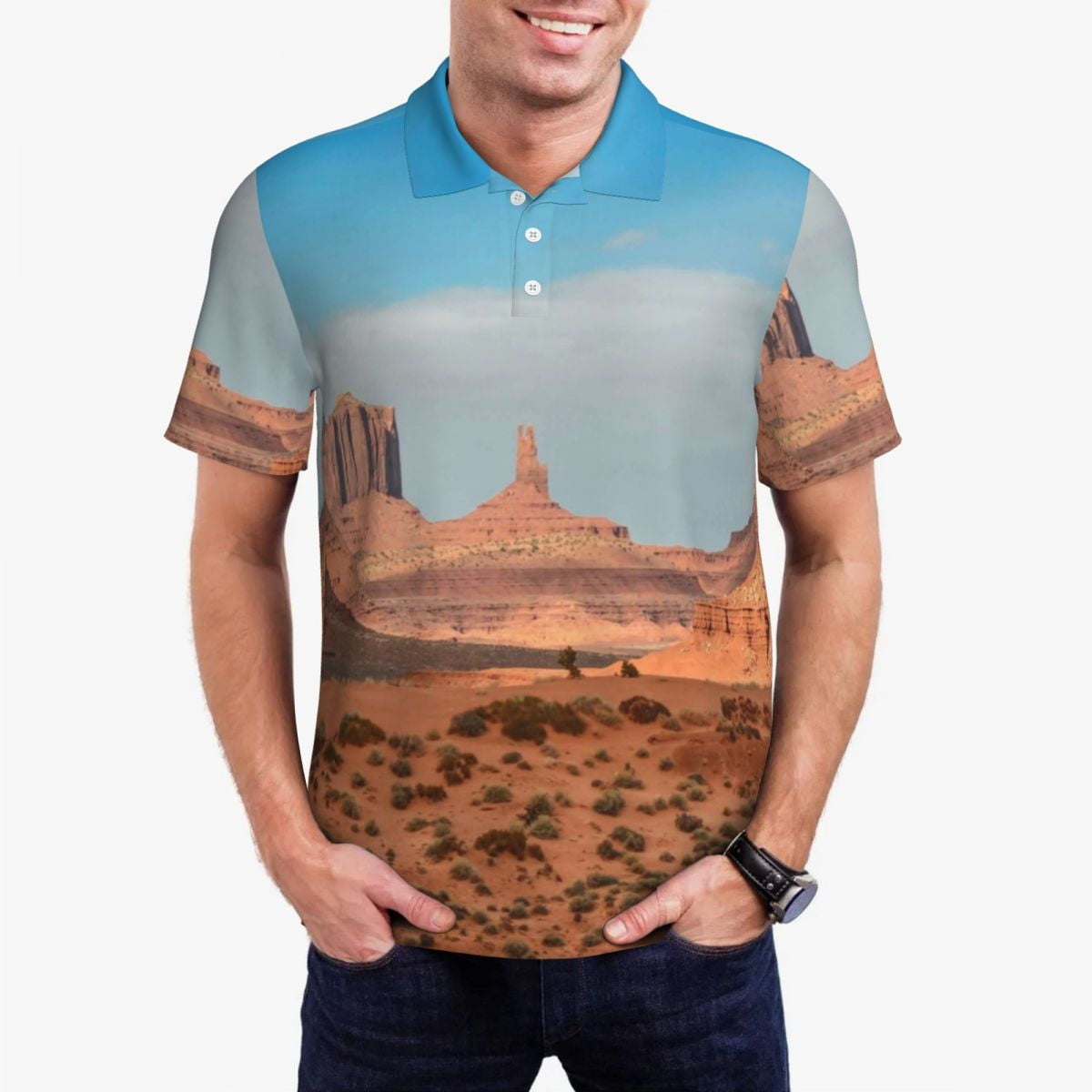 Desert Print Polo Shirt Man Maynard Dixon Casual Shirt Summer Funny ...