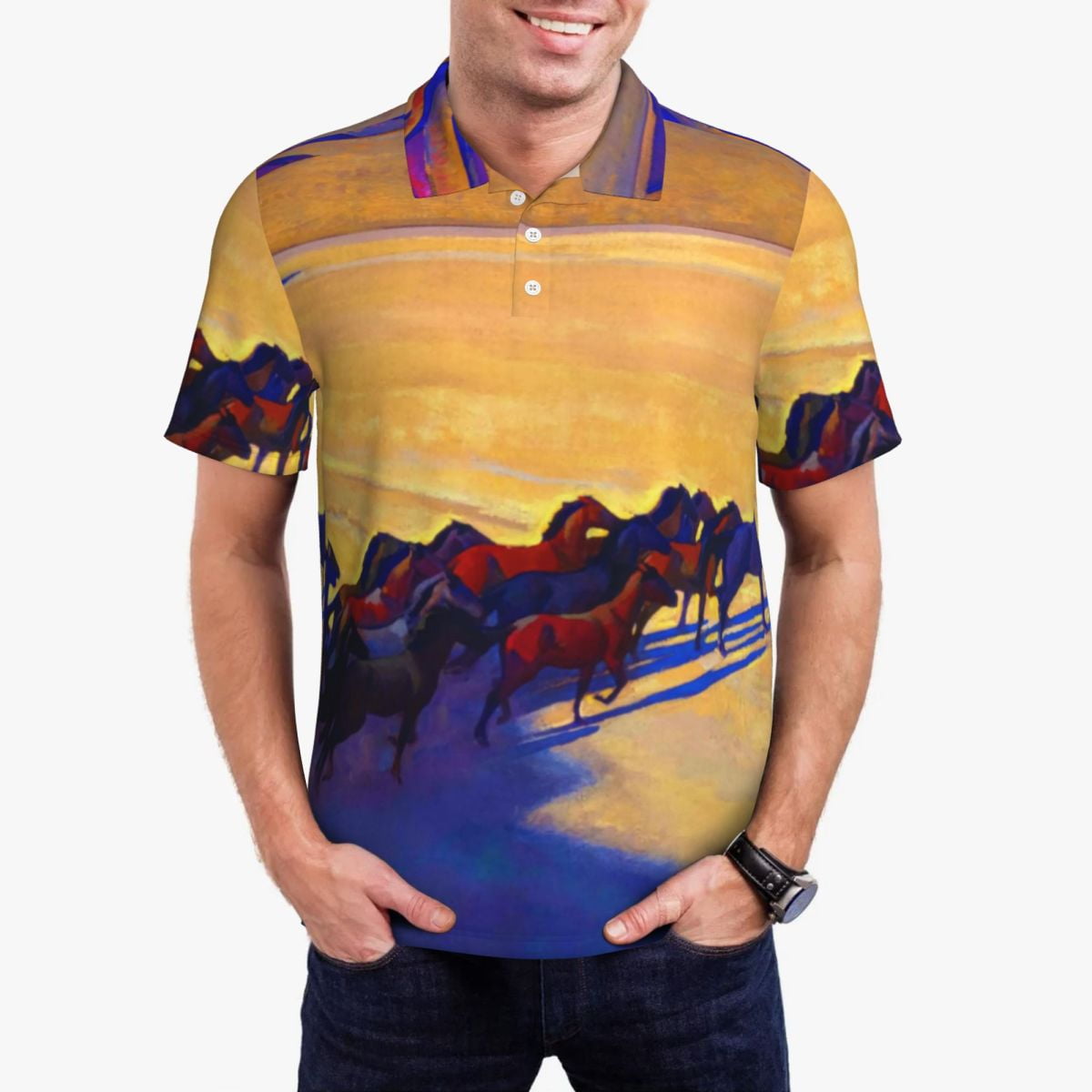 Desert Print Polo Shirt Man Maynard Dixon Casual Shirt Summer Funny ...