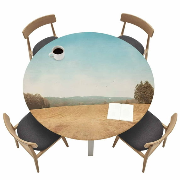 Desert Road Round Fitted Tablecloth with Elastic Edge Peaks Scenery ...