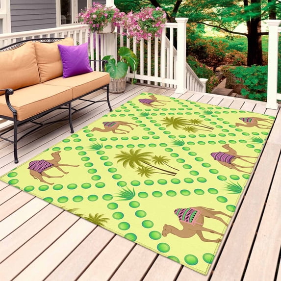 Desert Sand Camels Outdoor Rug 6x9 Ft, Non Slip Washable Area Rug, Palm ...