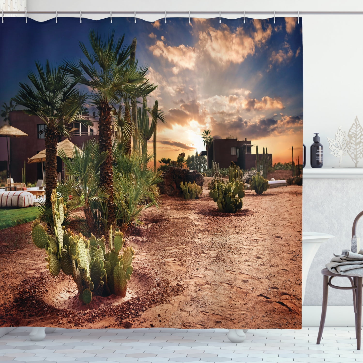 Ambesonne Desert Shower Curtain, Majestic Sky Palm Trees, 69"Wx75"L ...