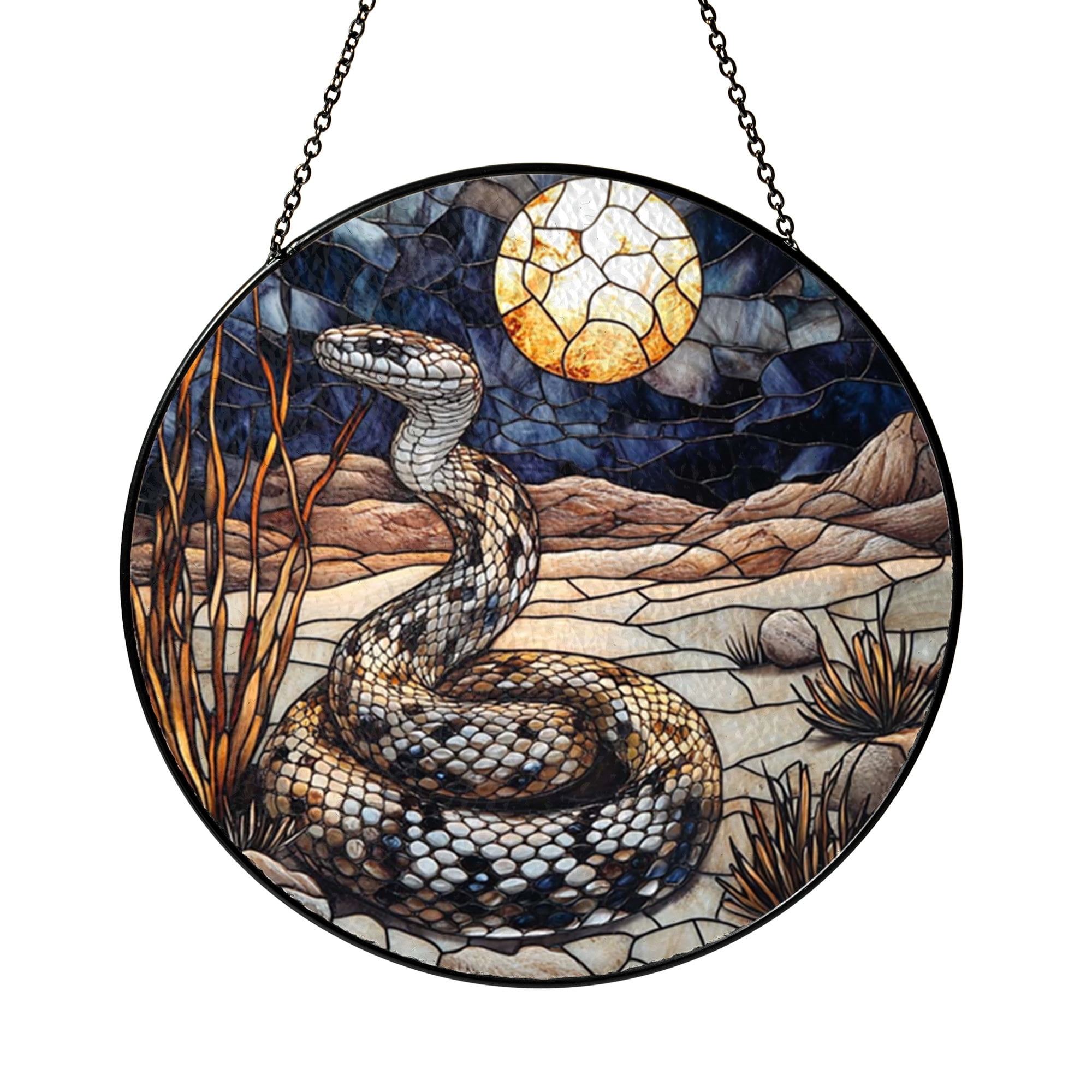 Desert Snake Stained Glass Suncatcher Window Hanging Decor, Rattlesnake ...