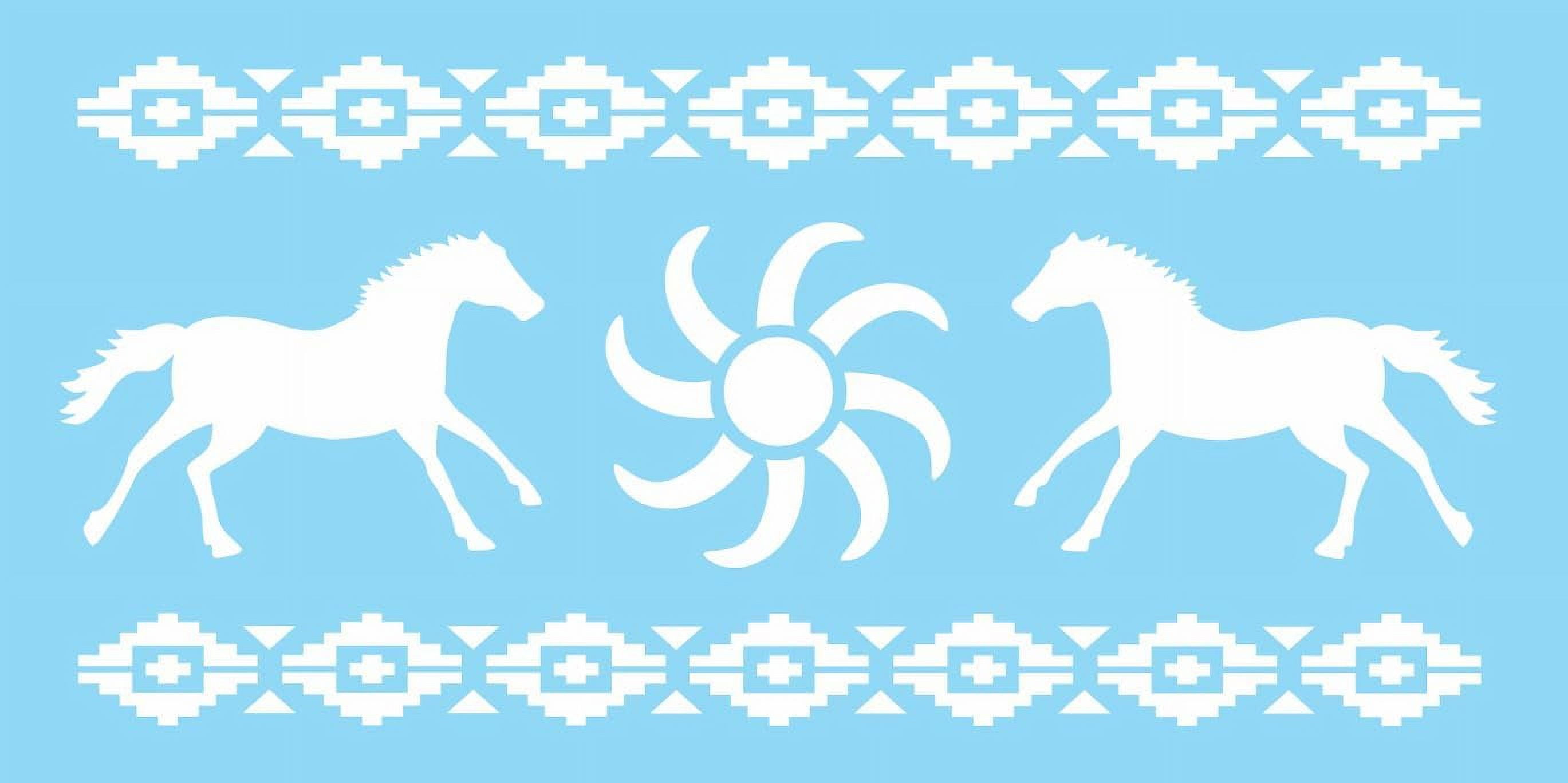 Desert Southwest Horse Stencil Running Sunburst Aztec Border Design DIY ... Desert Southwest Horse Stencil Running Sunburst Aztec Border Design DIY ...
