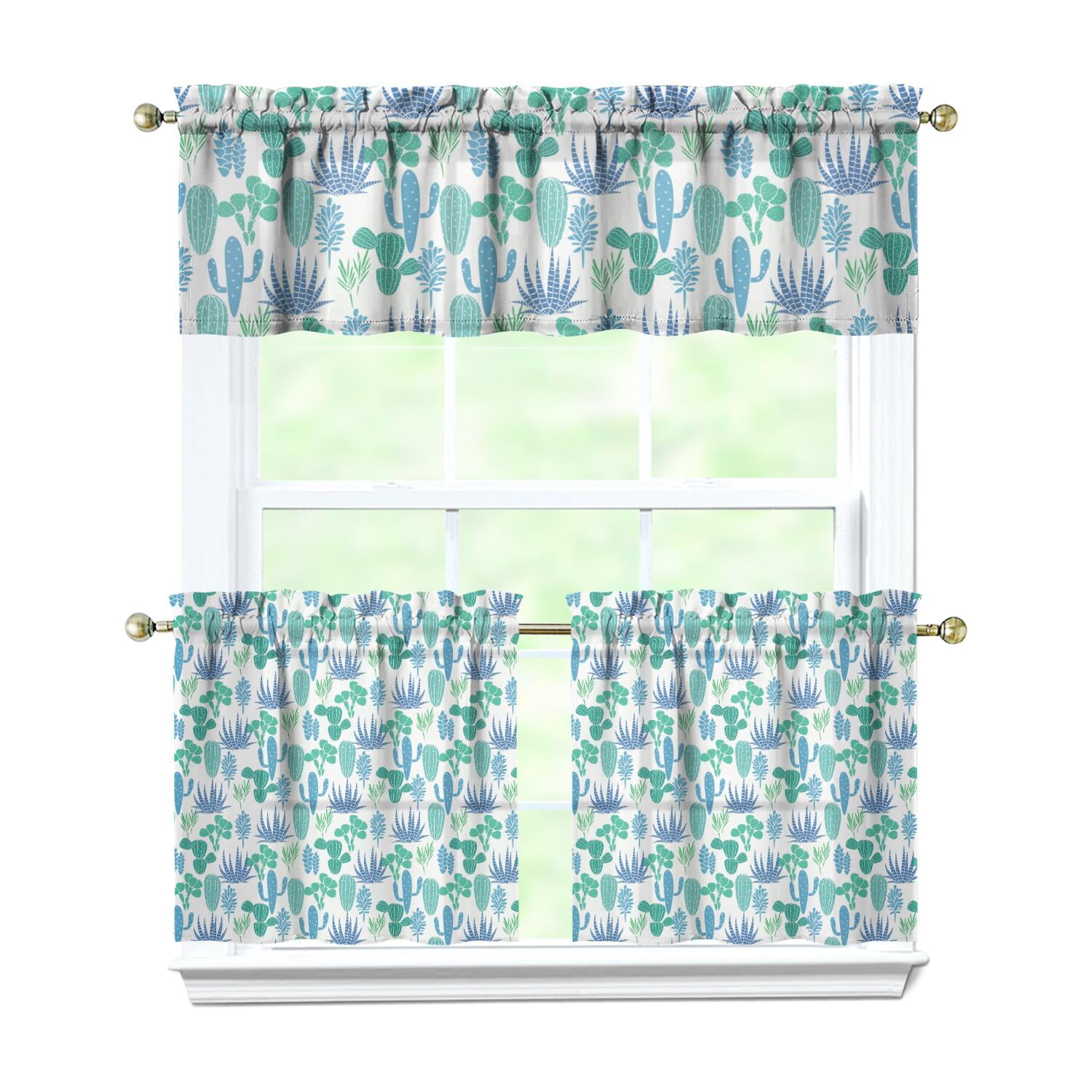 Desert Style Kitchen Curtains Set, Southwestern and Boho Cactus Rod ...