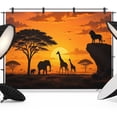Desert Sunset Backdrop for Photography, Lion Elephant Tree Giraffe Boho ...