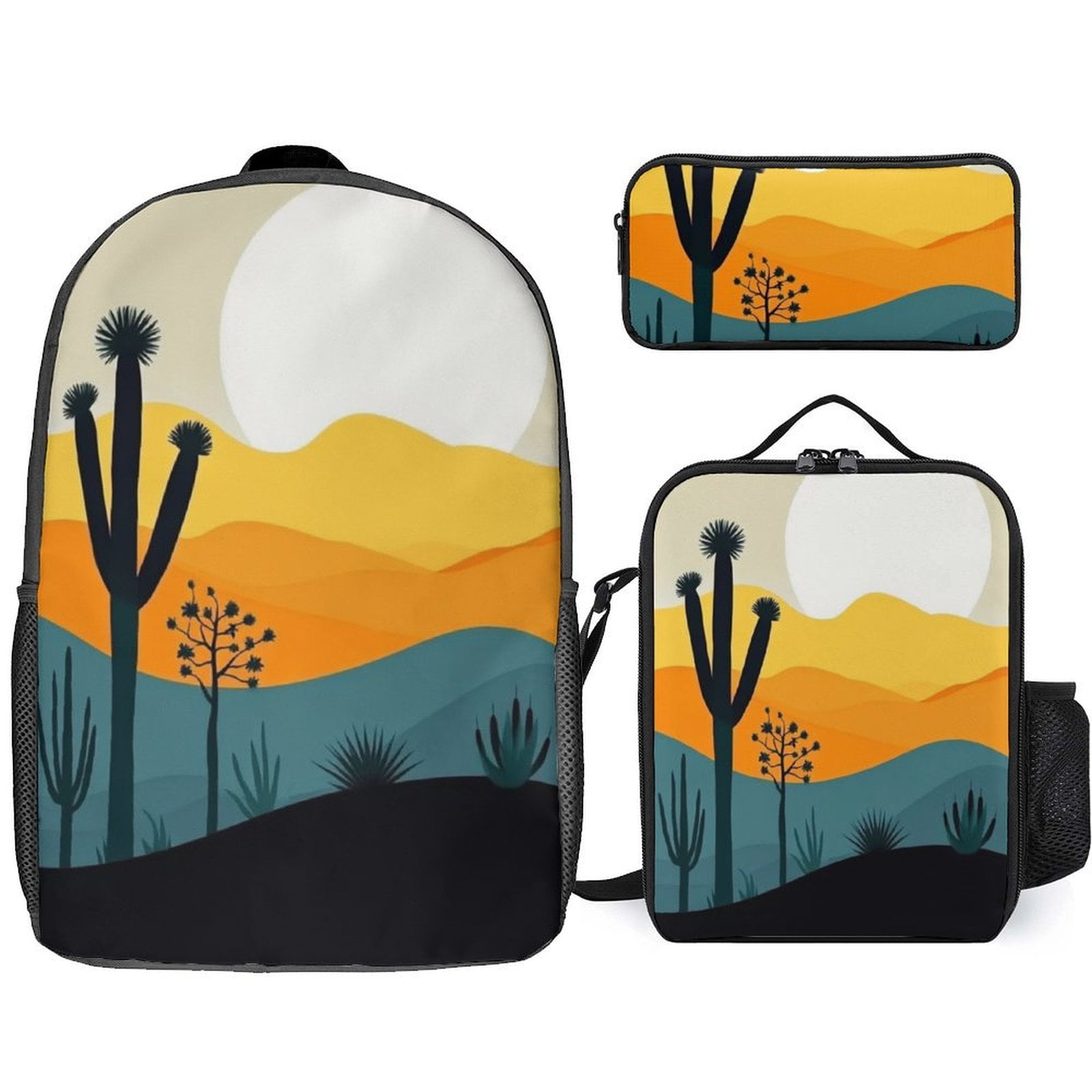 Desert Sunset Cactus Landscape 3D Printed 3pcs/Set Bags Laptop Daypack ...