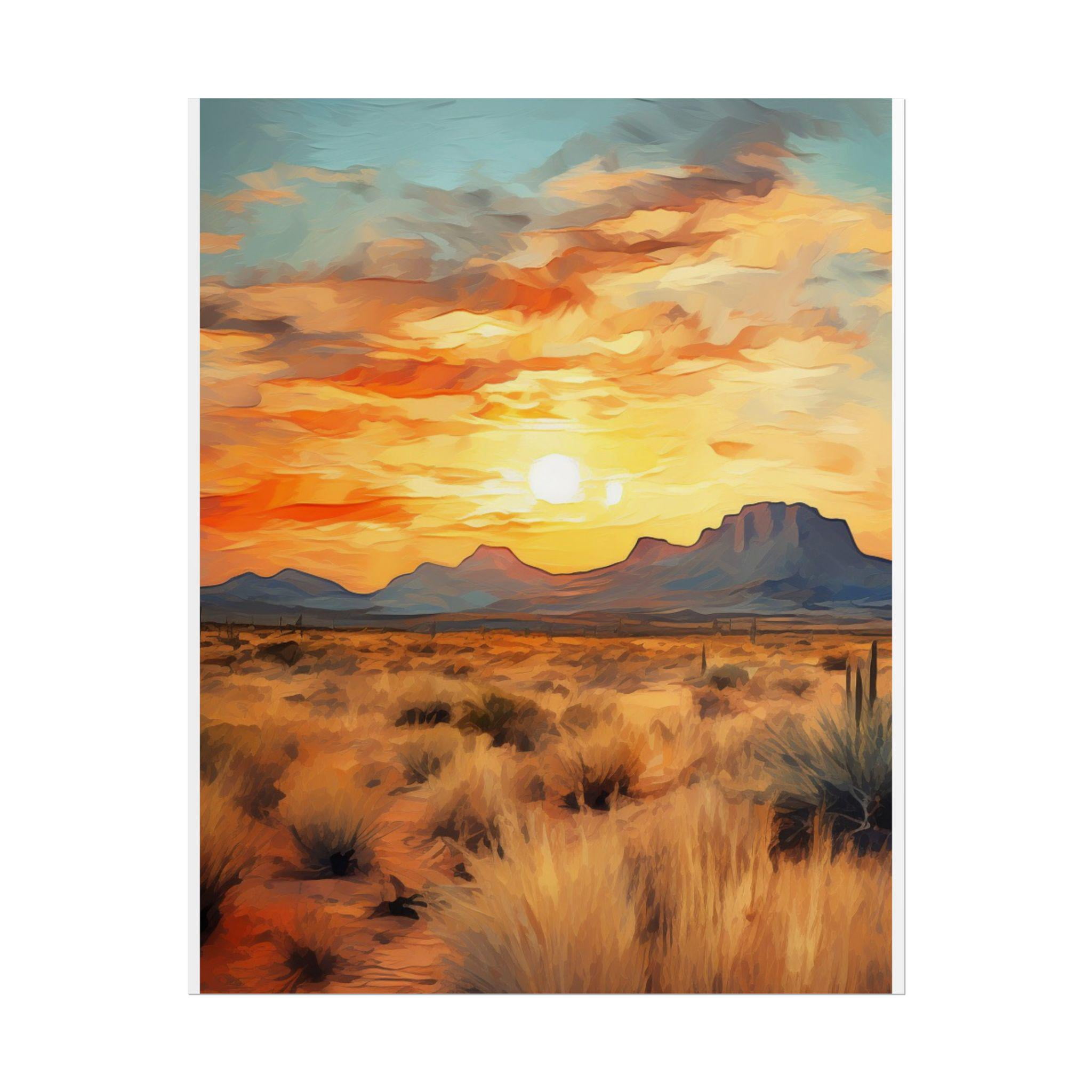 Desert Sunset Landscape Poster, Southwestern Painterly Wall Artai Art ...