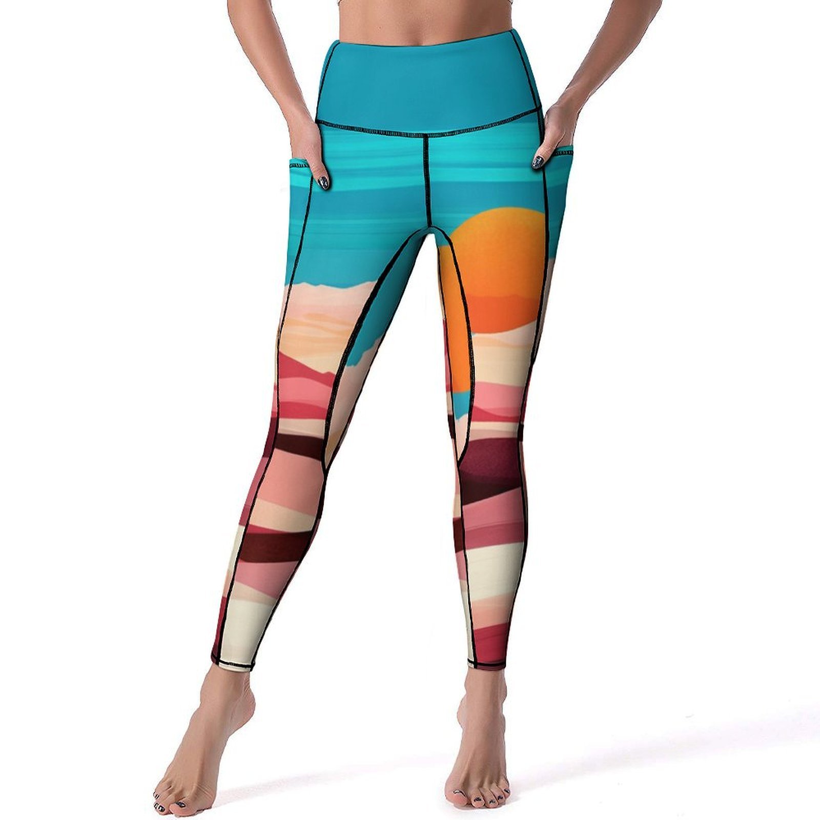 Desert Sunset Layers Leggings Fitness Gym Yoga Pants High Waist Stretch ...