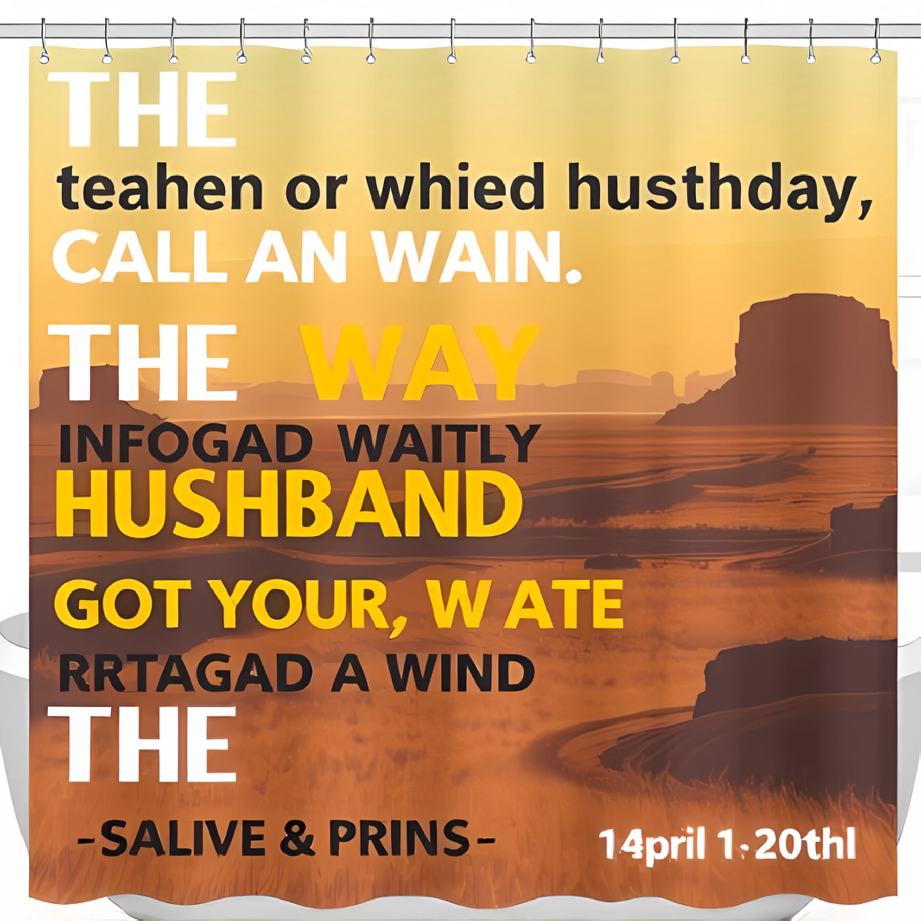 Desert Sunset Shower Curtain with Cryptic Poem - Vintage Aesthetic Bold ...