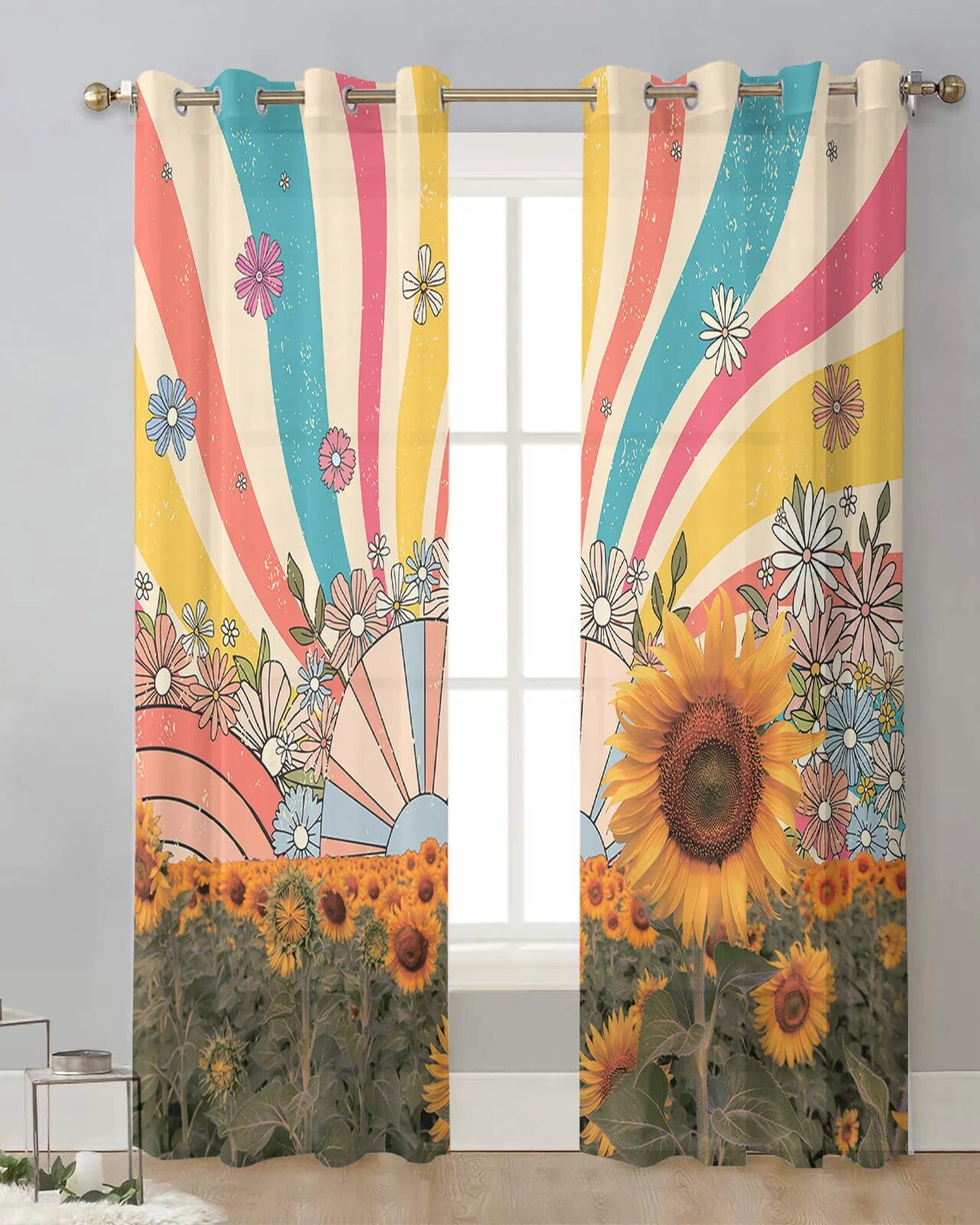 Desert Tropical Plant Sun Cloud Flower Voile Hanging Curtain Living ...