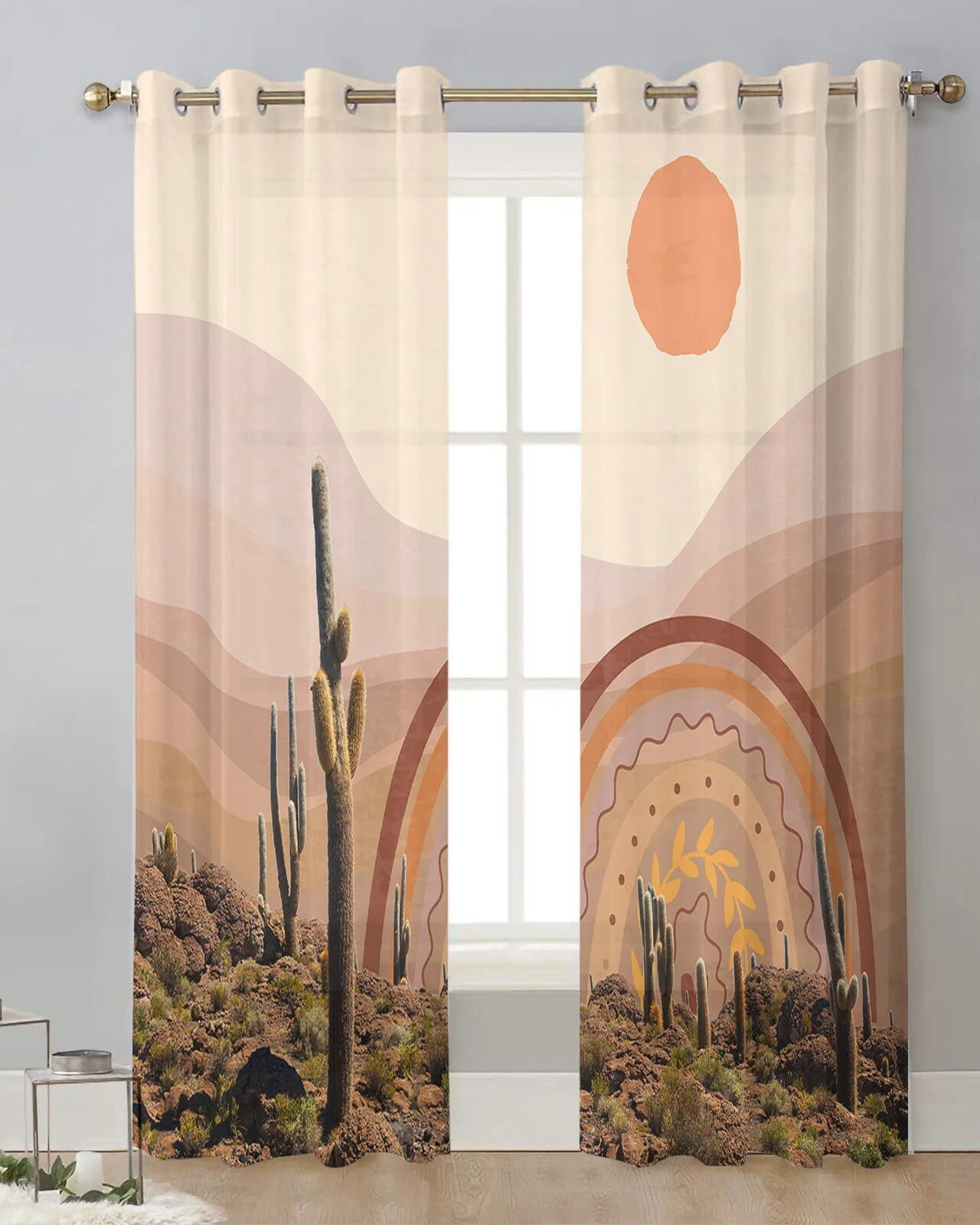 Desert Tropical Plants Minimalist Voile Hanging Curtain Living Room ...