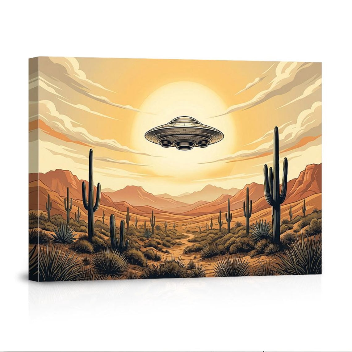 Desert UFO Retro Sci-Fi Alien Vintage Southwest Landscape For Home ...
