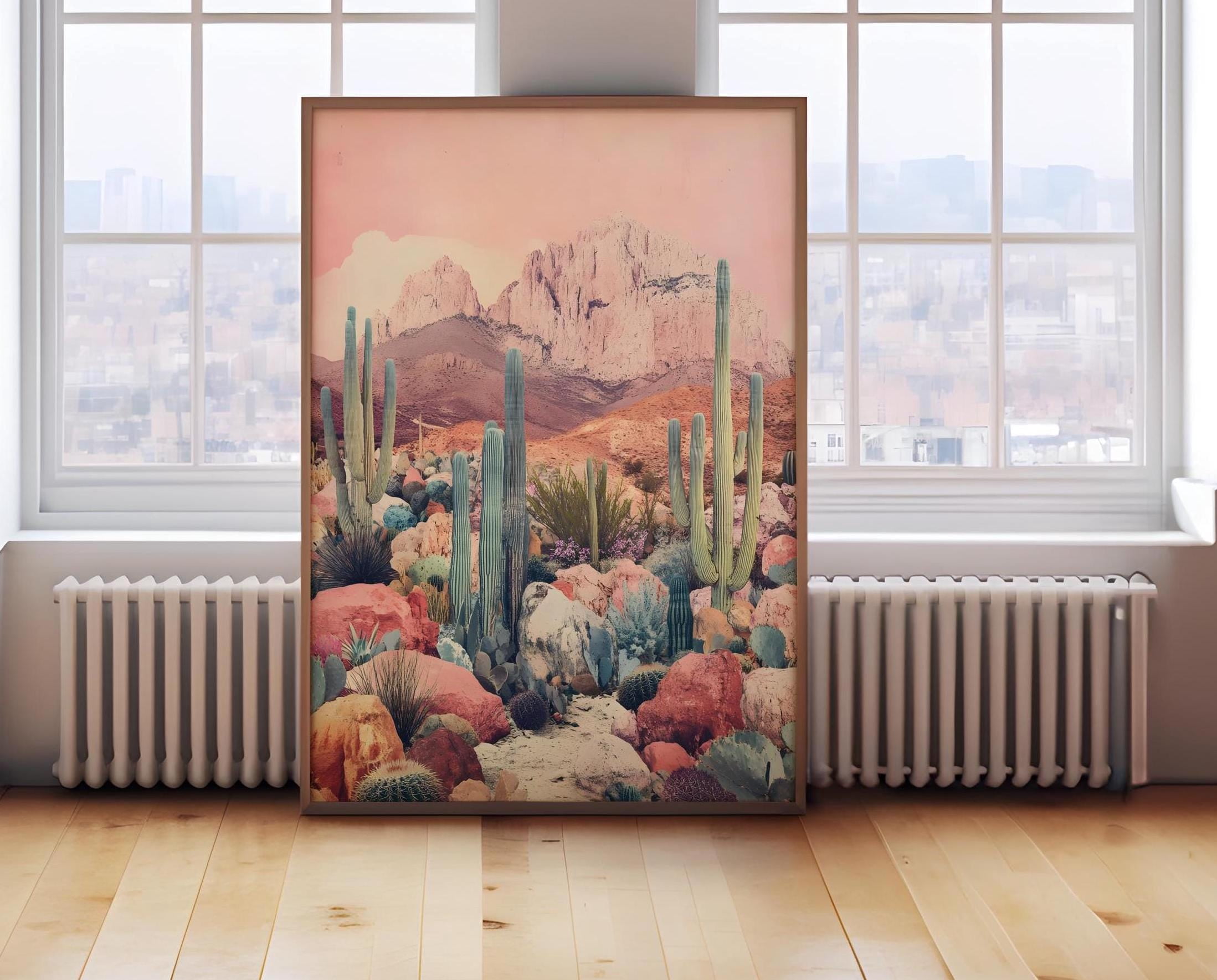 Desert Wall Poster Boho Cactus Landscape Southwest Pink Mountain Decor ...