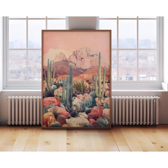Desert Wall Poster Boho Cactus Landscape Southwest Pink Mountain Decor ...