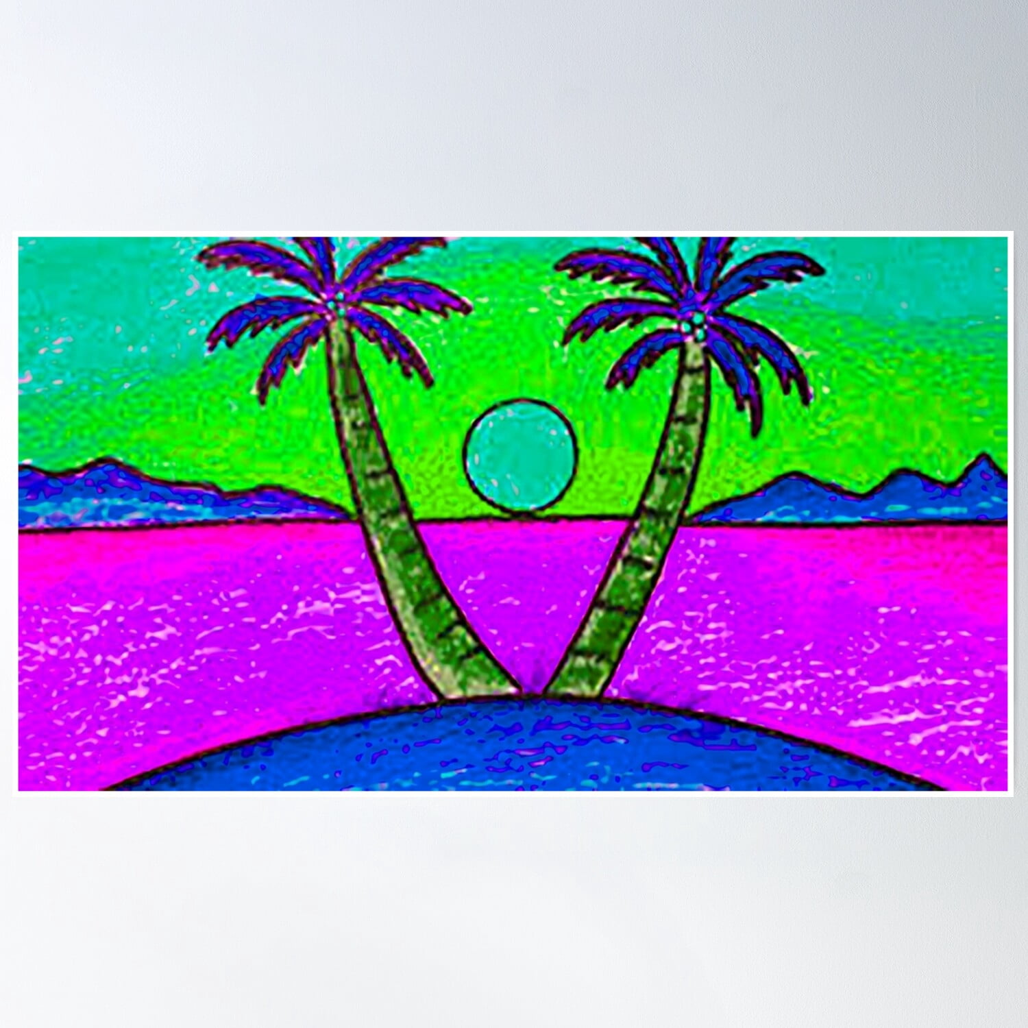 Deserted Island, Tropical Sunset, Crayon Tropical Sunset, Palm Trees ...