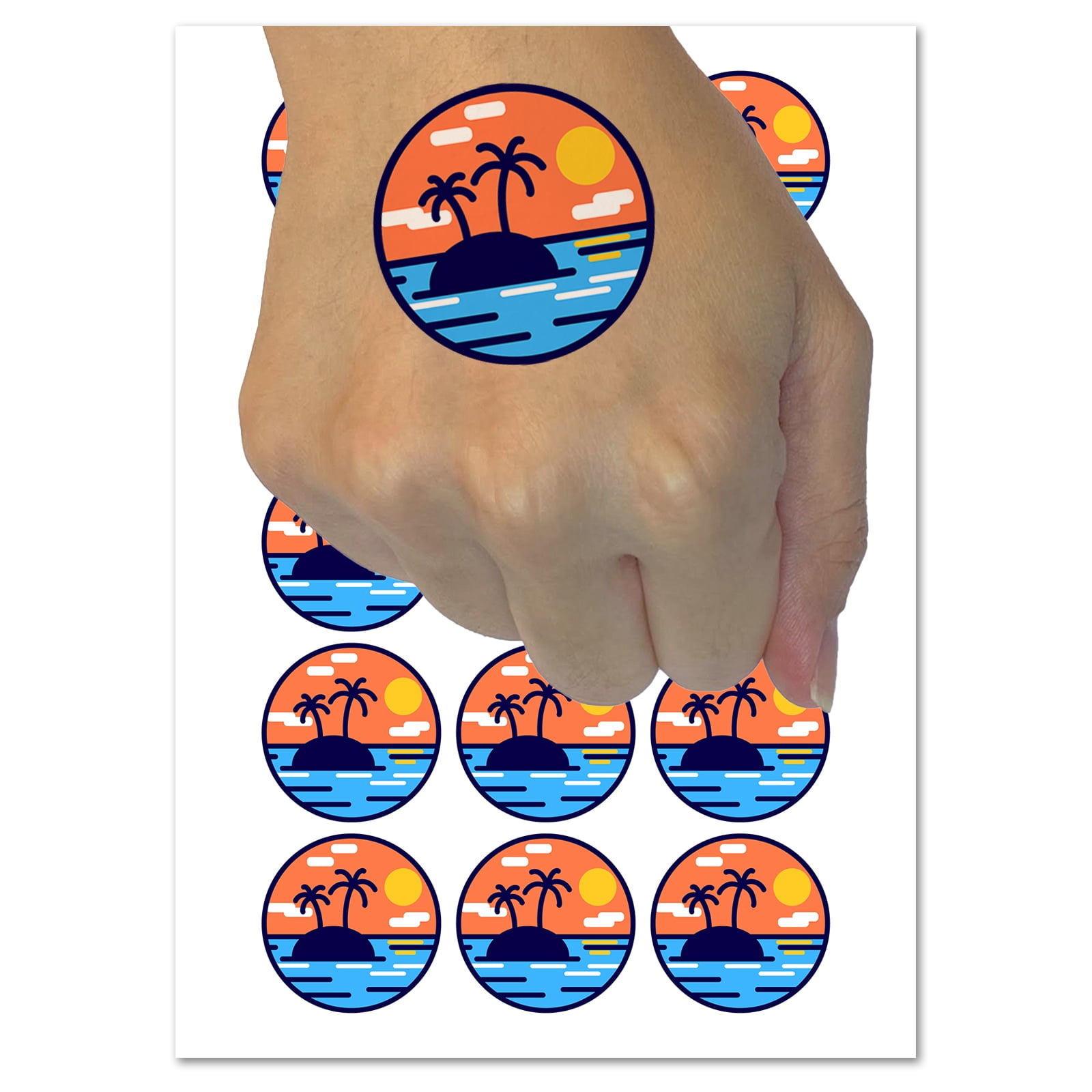 Deserted Island in Ocean Water Resistant Temporary Tattoo Set Fake Body ...