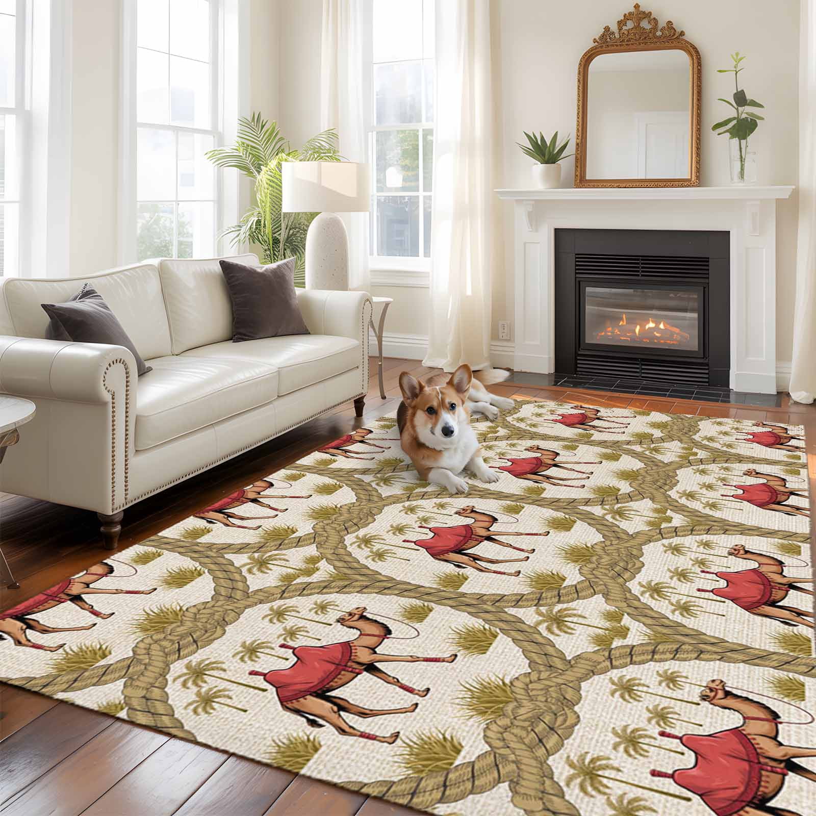 Deserts Camels Area Rugs 5x7 ft Date Coconut Trees Ropes Grassroot ...