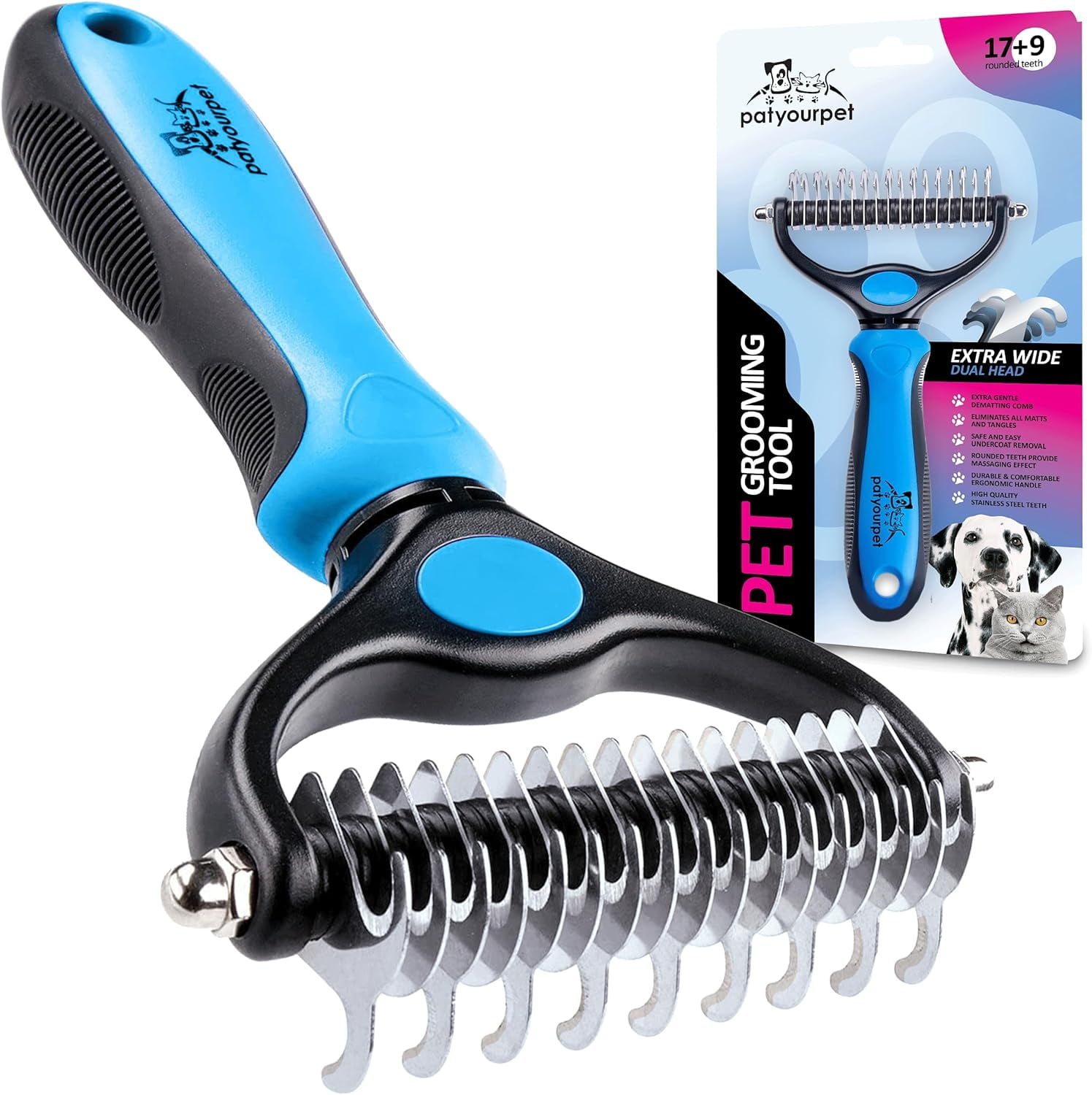 Deshedding Brush - Double-Sided Undercoat Rake for Dogs & Cats ...