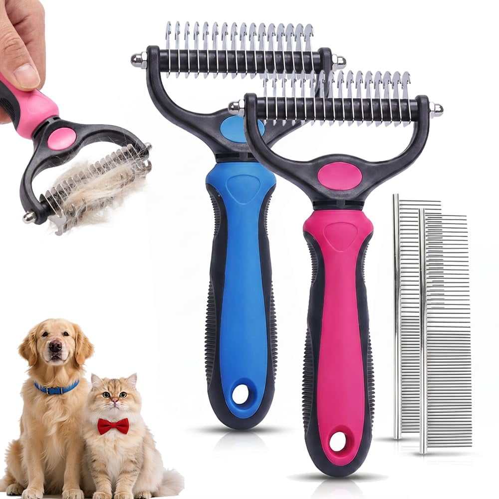 Deshedding Dog Brush Undercoat Rake Double Sided Cat Brushes Long Hair ...