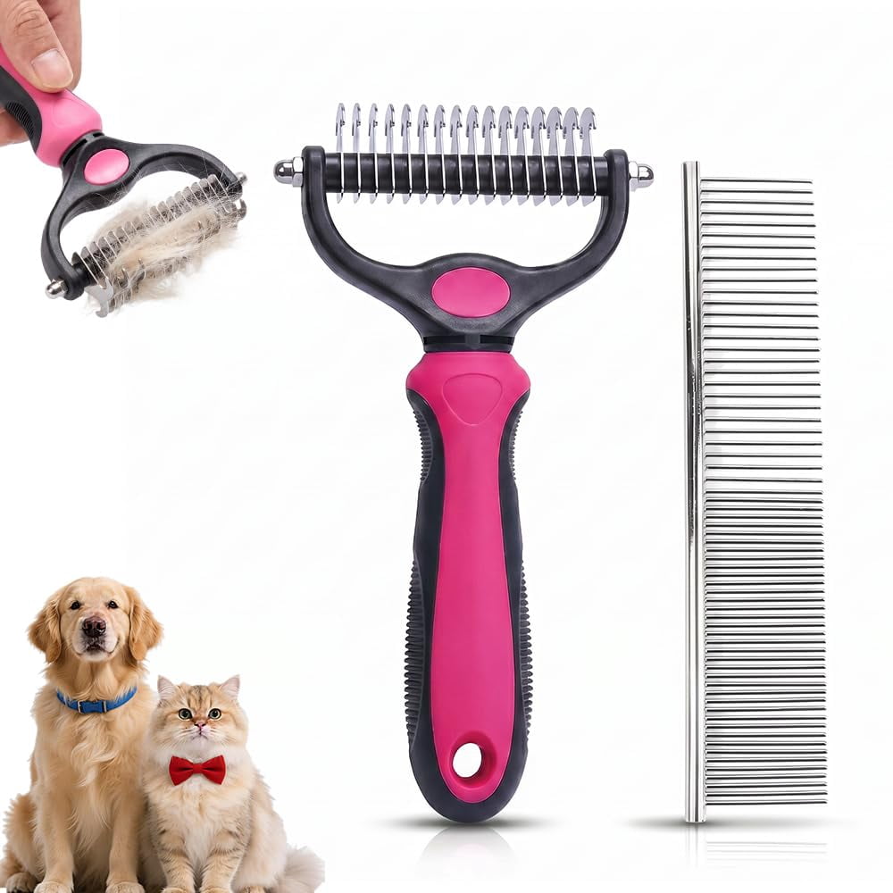 Deshedding Dog Brush Undercoat Rake Double Sided Cat Brushes Long Hair ...