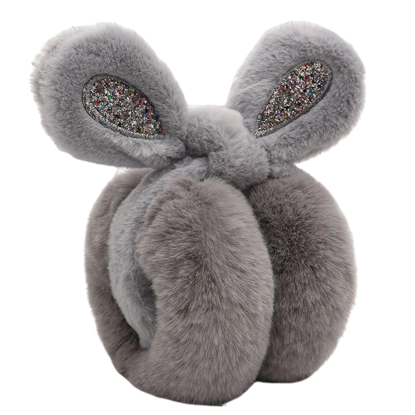 Desheus Women Soft Furry Winter Earmuffs Sequin Rabbit Ear Shape ...