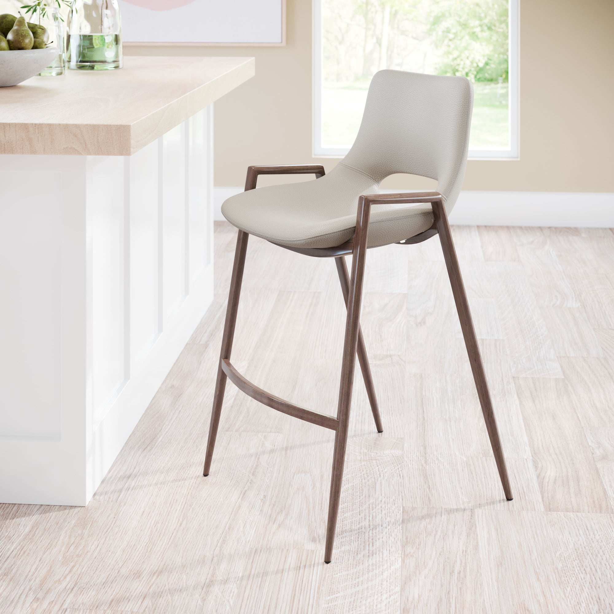 Desi Counter Stool Beige & Walnut Counter Stool, Modern Style, Plush and durable faux leather ...