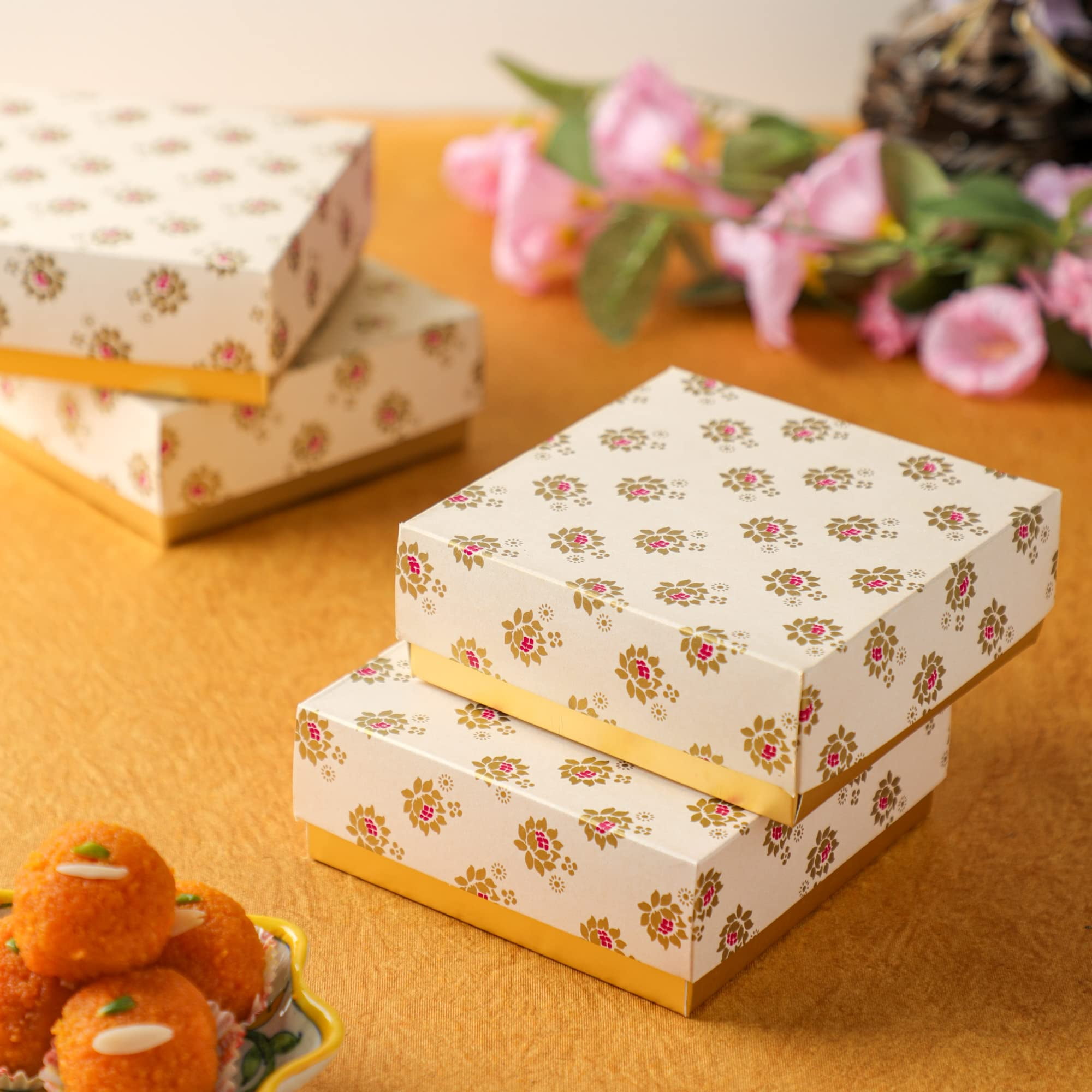 Desi Favors Floral Printed Sweet Boxes for Indian Sweets, Cookies ...