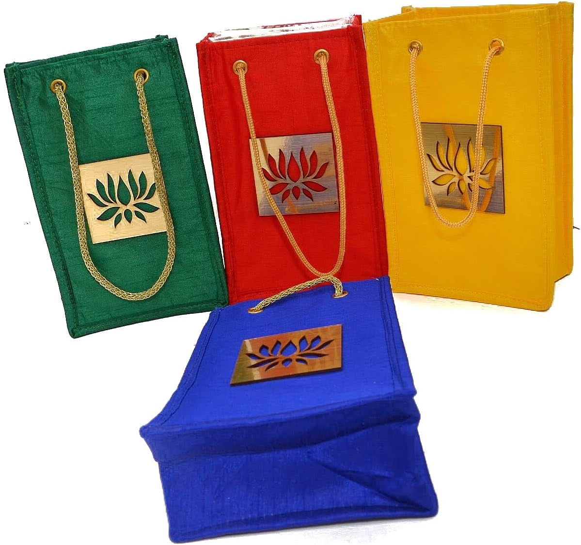 Desi Favors Lotus Fabric Bags - Indian Gift Bags - Sturdy Raw Silk with ...