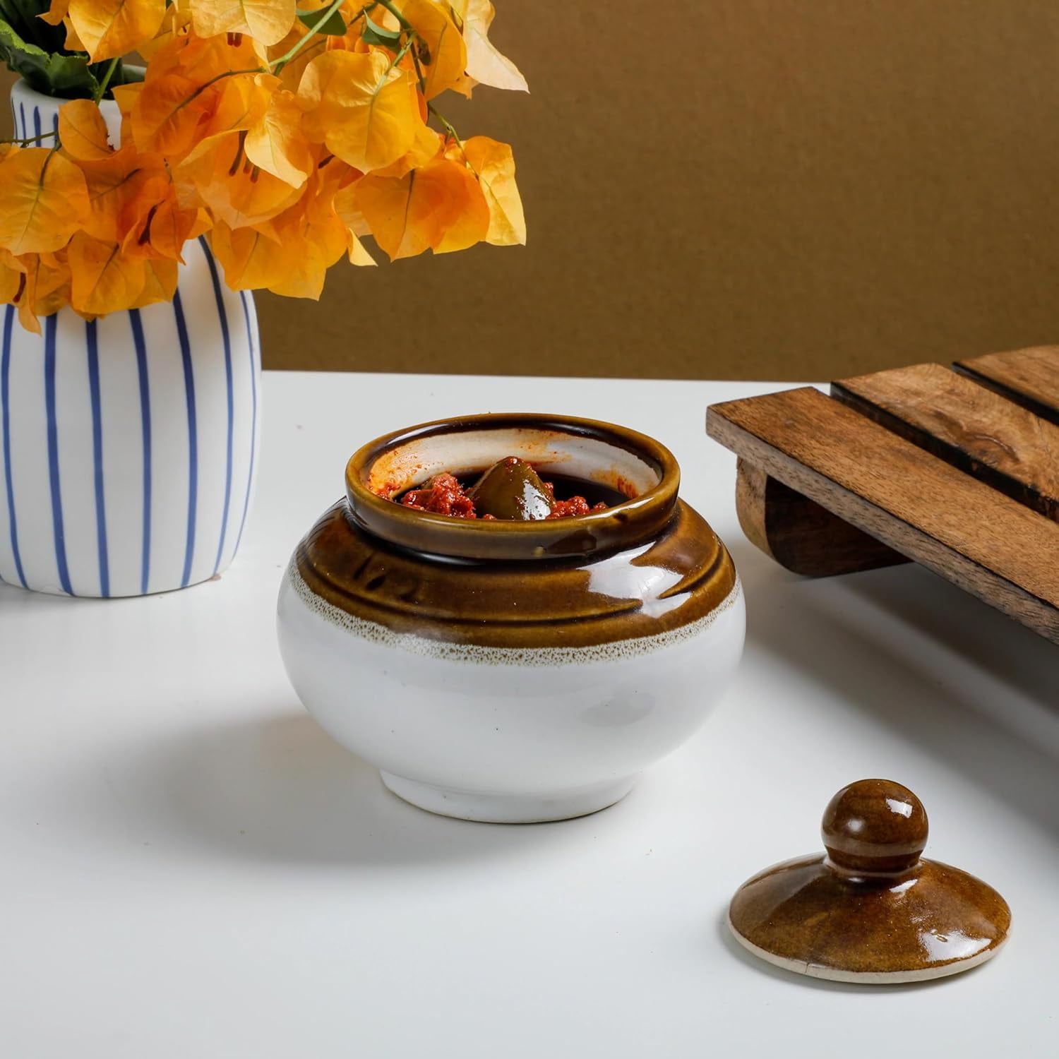 Desi Favors Old Fashioned Round Pickle Jar | Ceramic Round Indian ...