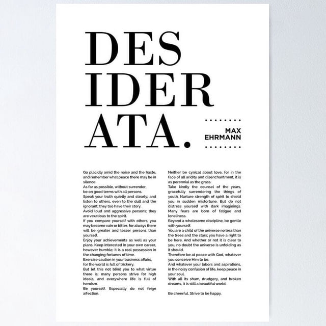 Desiderata, Max Ehrmann - Typography Print 13 - Literary UNFRAMED ...