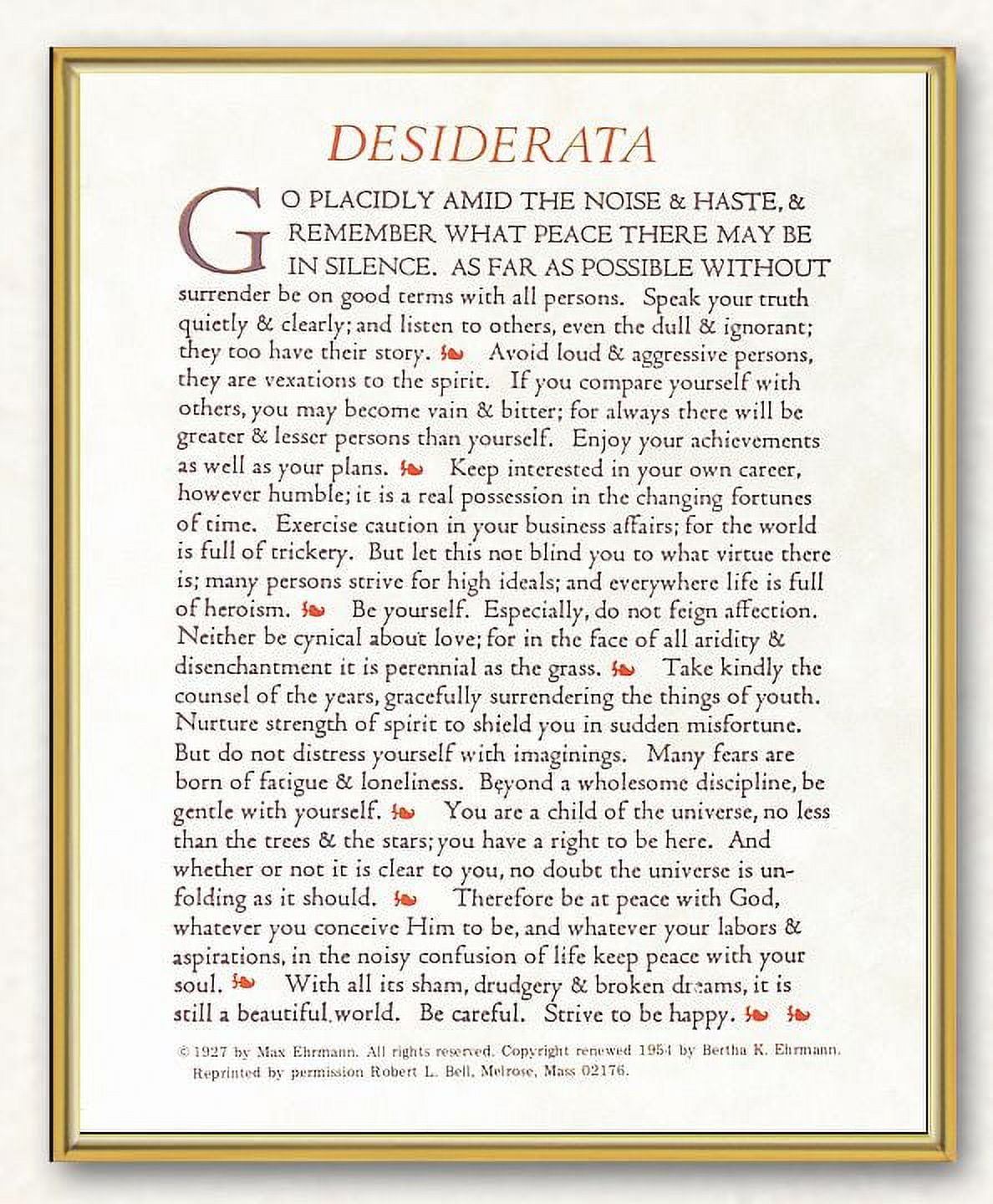 Desiderata Picture Framed Plaque Wall Art Decor Medium, Bright Gold ...