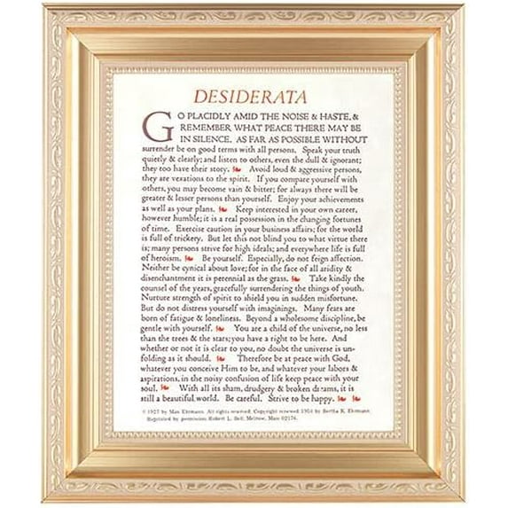 Desiderata Picture Framed Wall Art Decor Large, Satin Gold Fluted Frame ...