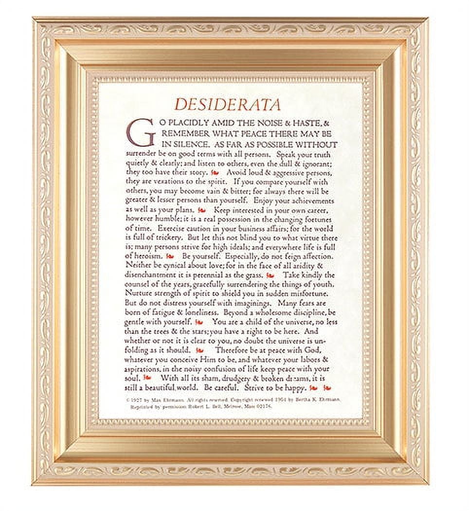 Desiderata Picture Framed Wall Art Decor Large, Satin Gold Fluted Frame ...