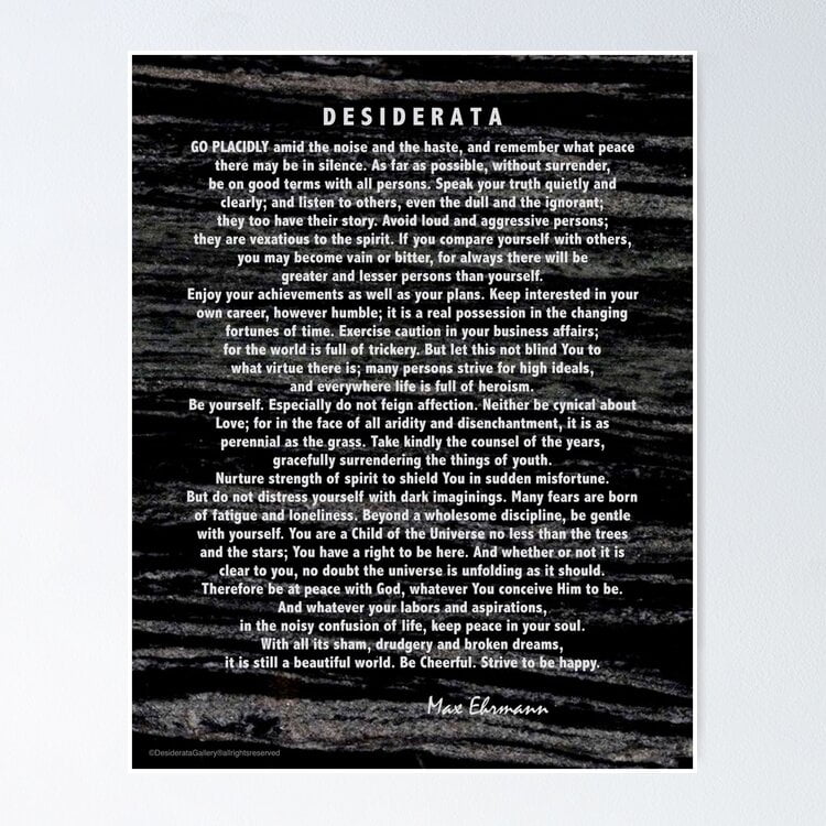 Desiderata Poem Silver Etched On Black Marble Poster- Unframed Poster ...