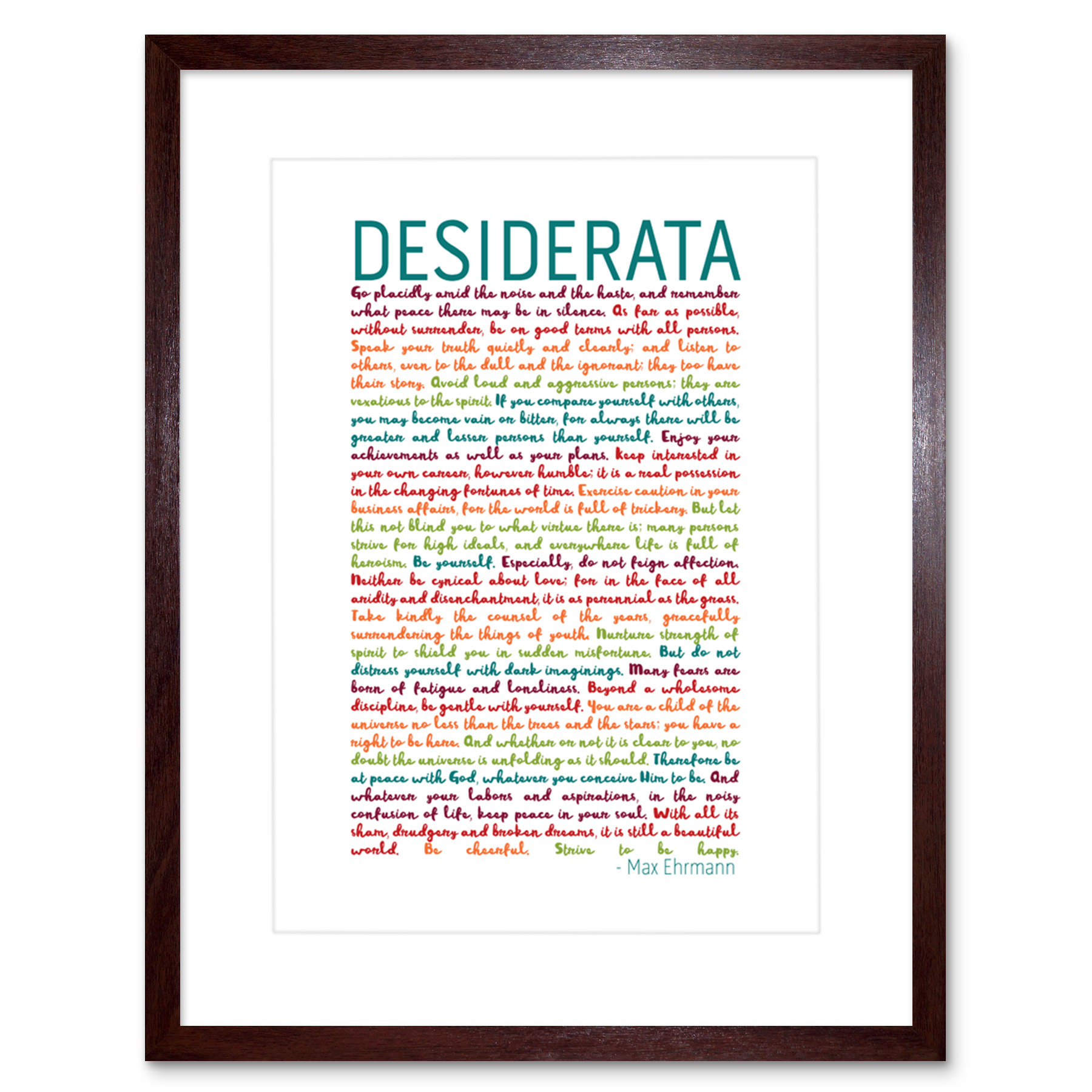 Desiderata Rainbow Words Ehrmann Typography Framed Wall Art Print ...