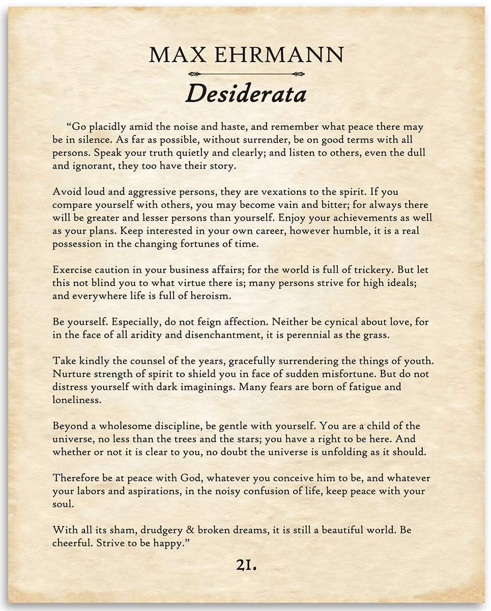 Desiderata (Things Desired) - Max Ehrmann - 11x14 Unframed Typography ...
