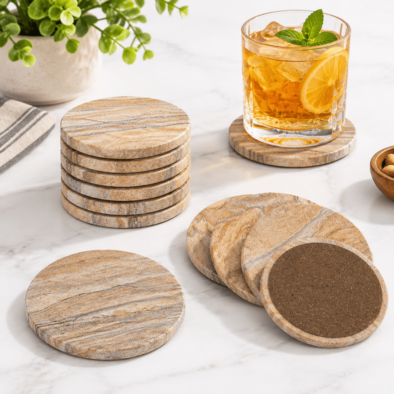 Design 1 Sandstone Water Absorbent Hand Crafted Round Drink Coasters ...