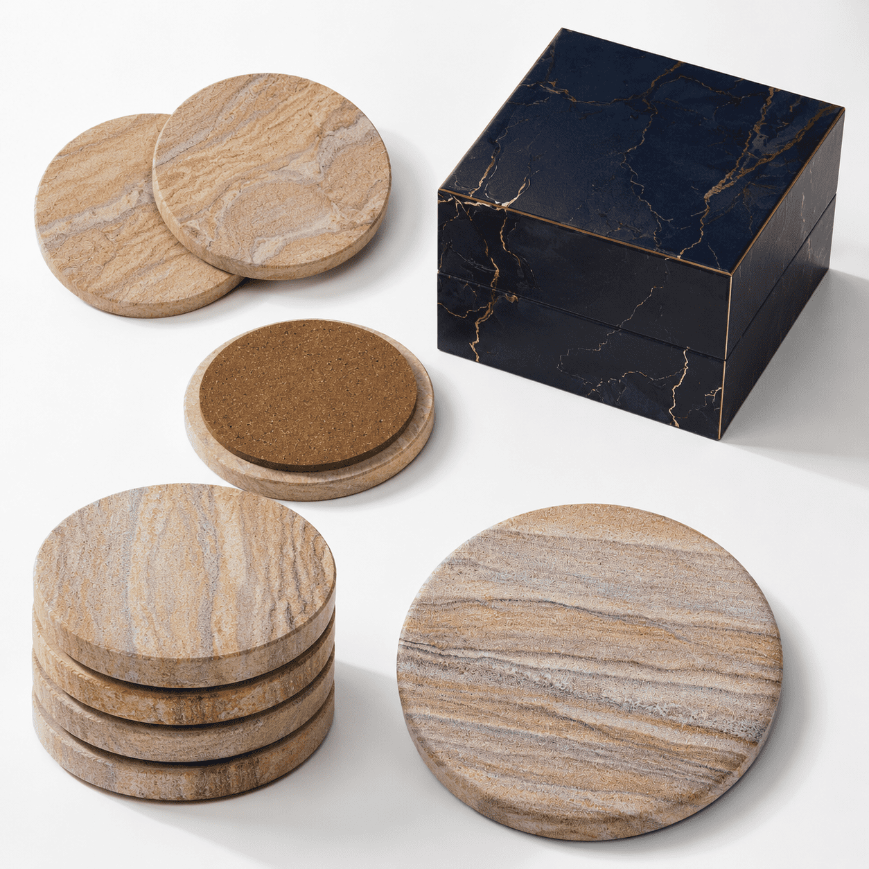 Design 2 Sandstone Water Absorbent Round Hand Crafted Drink Coasters ...