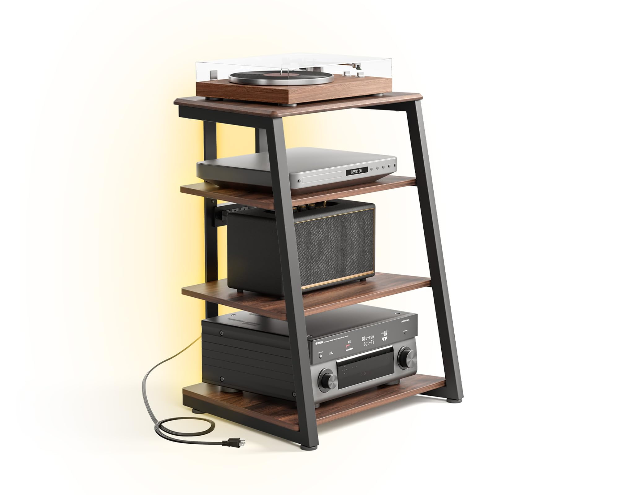 Design 4-Tier AV Media Stand Corner Shelf with LED Backlight for Record ...