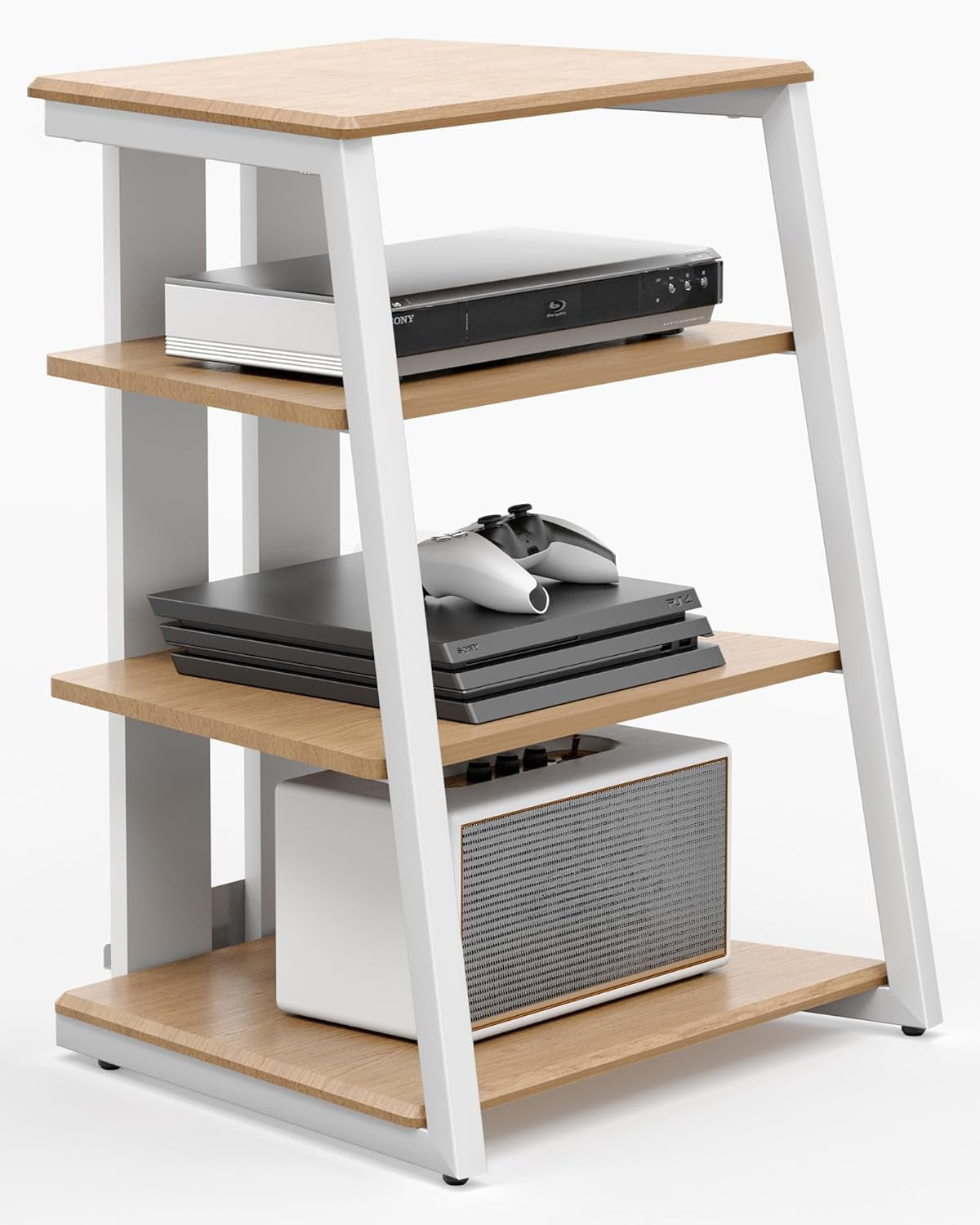 Design 4-Tier AV Media Stand Corner Shelf for Record Player Wooden ...