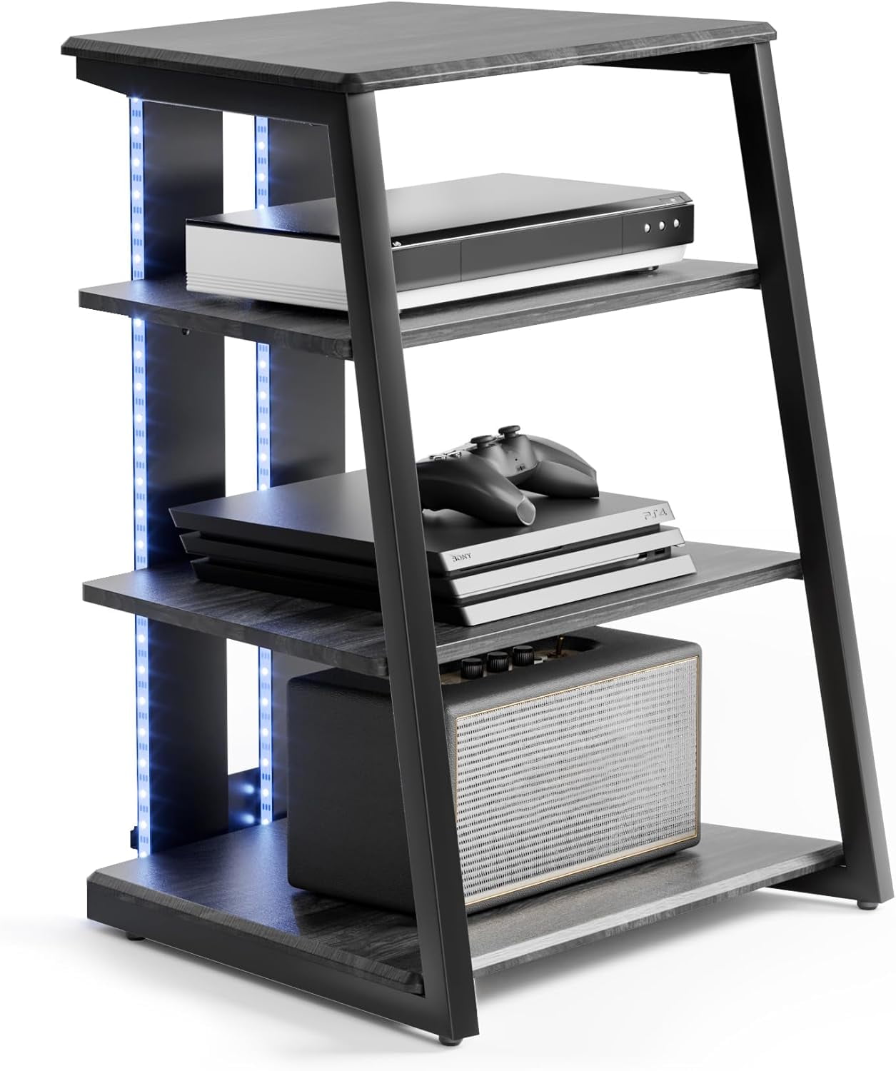 Design 4-Tier AV Media Stand with LED Lights Wooden Stereo Cabinet ...