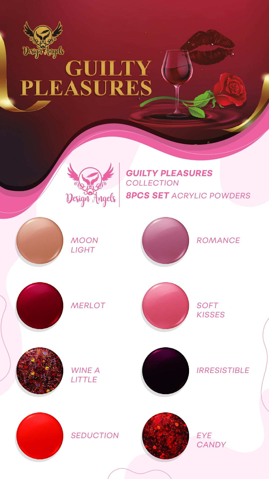 Design Angels Acrylic Nail Powder Set: 8 Colors, Seduction, Eye Candy ...