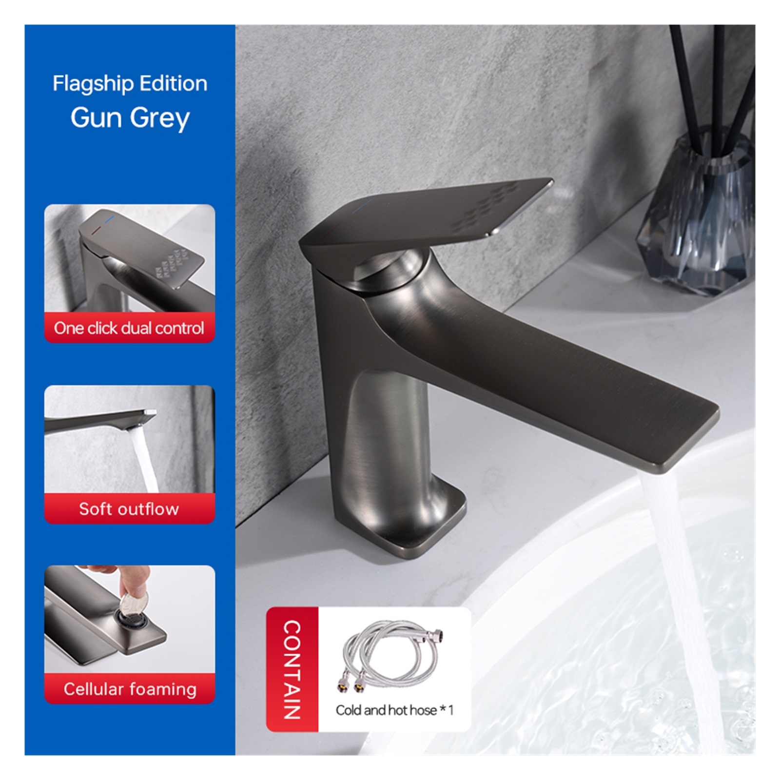 Design Bathroom Sink Faucet Solid Brass Structure Brushed Gold ...