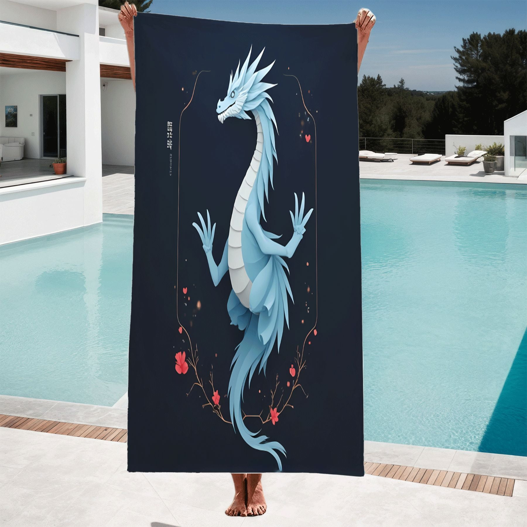 Design Beach Towel - Long Slender Body Spiky Scales Surrounded by Red ...