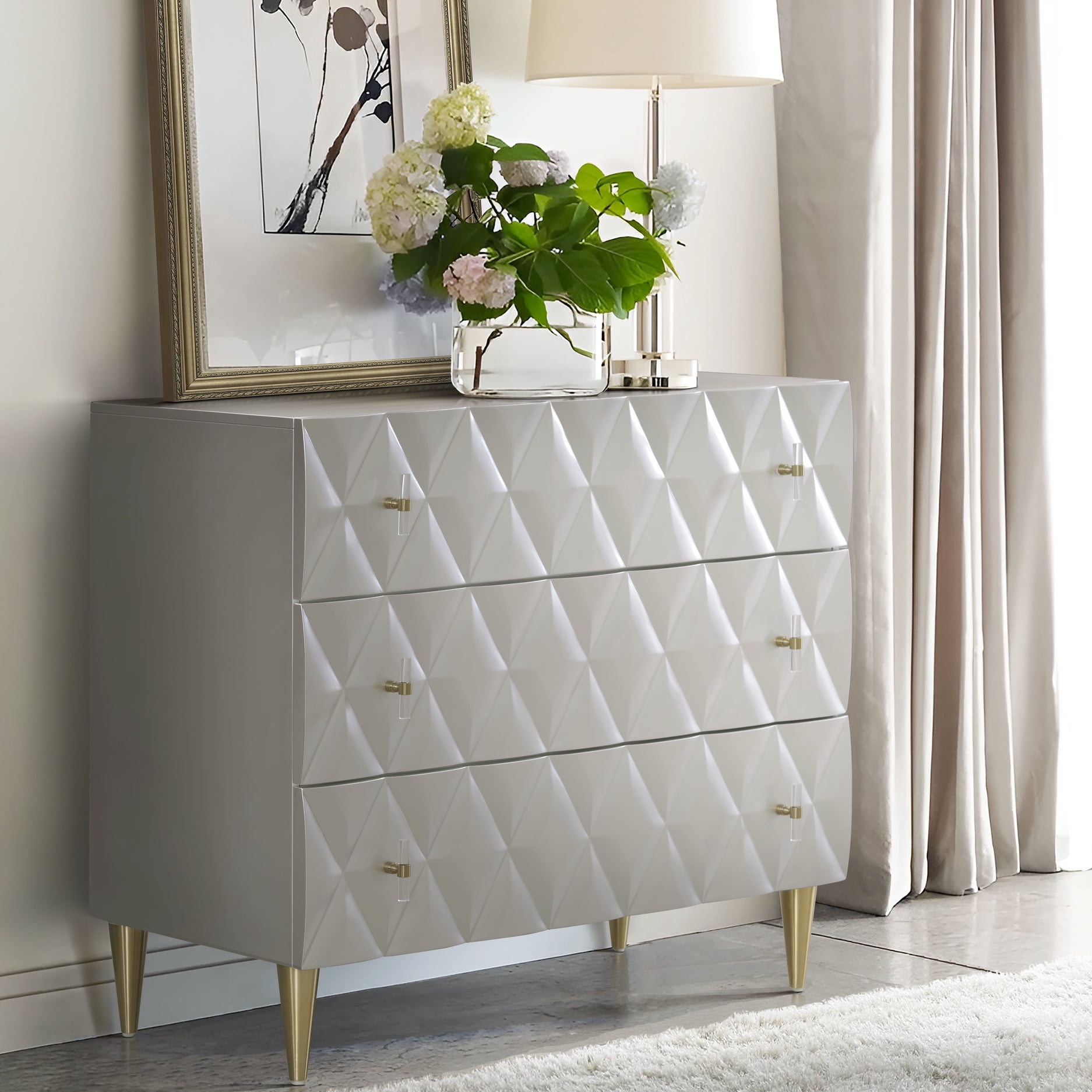 Design Cabinet With 3d Diamond- Facade And Storage 3 Drawers Console In ...