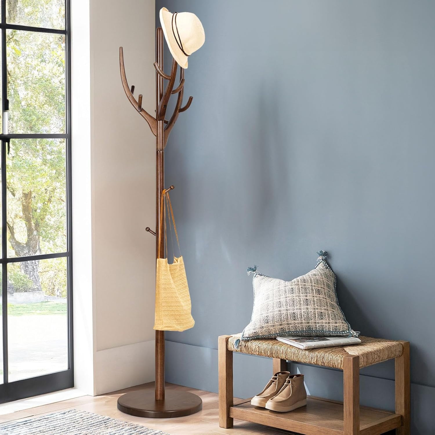 Design Coat Stand Wooden Coat Freestanding with 16.5" Round Base Tree ...